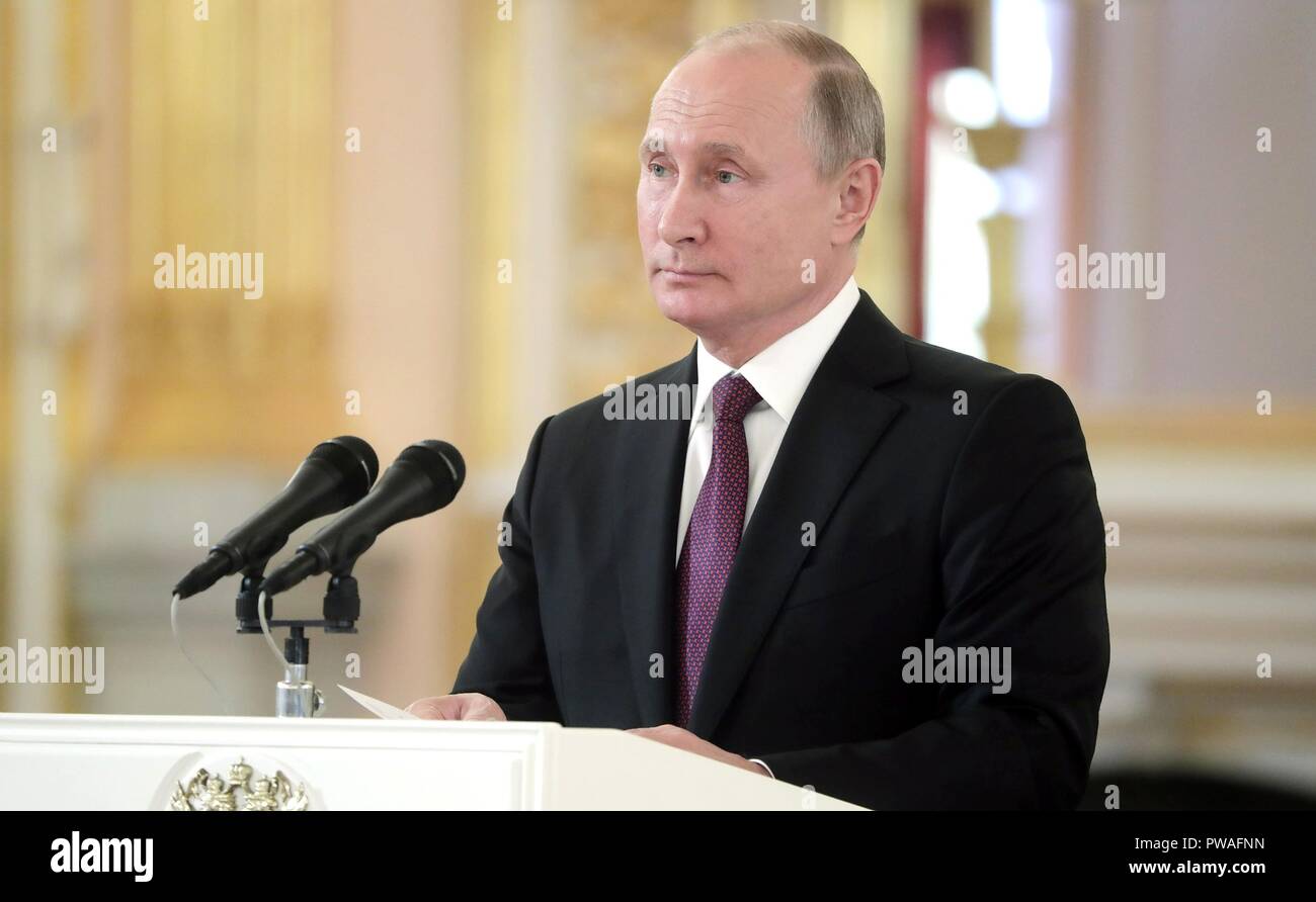 Russian President Vladimir Putin addresses newly arrived ambassadors to ...