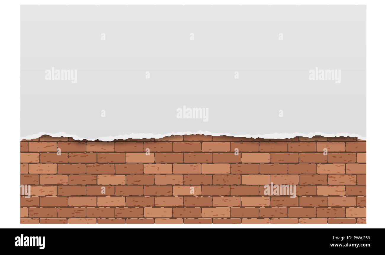 White horizontal ripped paper strip for text or message on brown brick ...