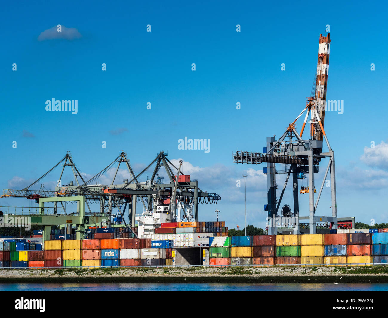 Shipping Containers Rotterdam Port - Shipping containers wait to be ...