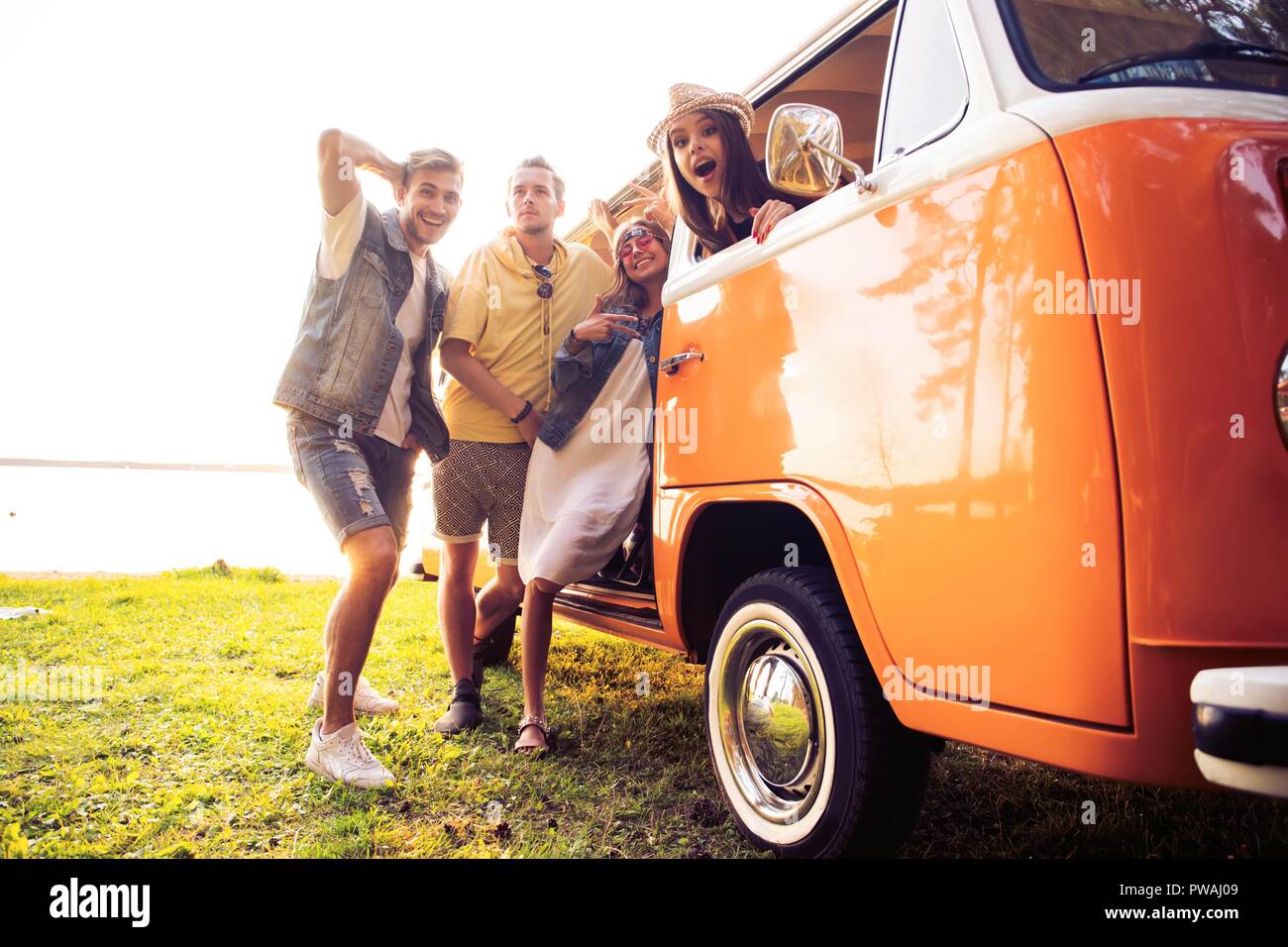 summer holidays, road trip, vacation, travel and people concept ...