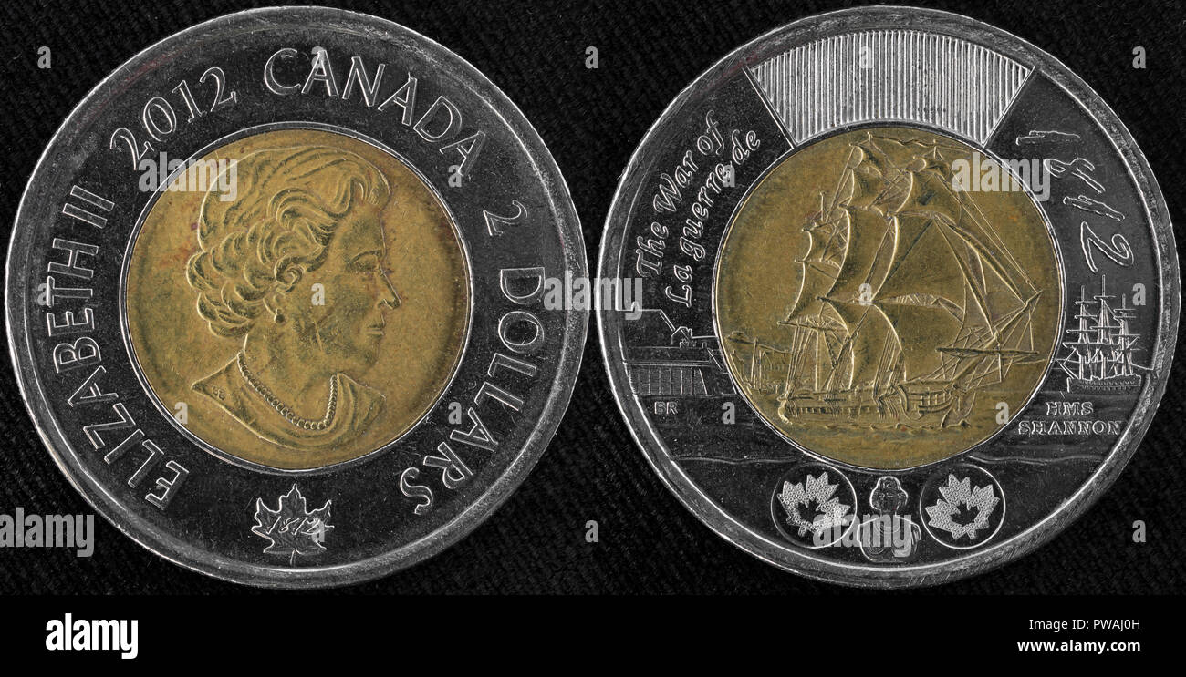 2 dollars coin, War of 1812, HMS Shannon, Canada, 2012 Stock Photo - Alamy