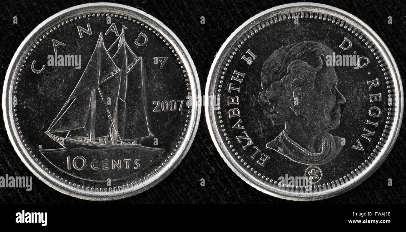 10 cents coin, Bluenose sailing ship, Canada Stock Photo - Alamy