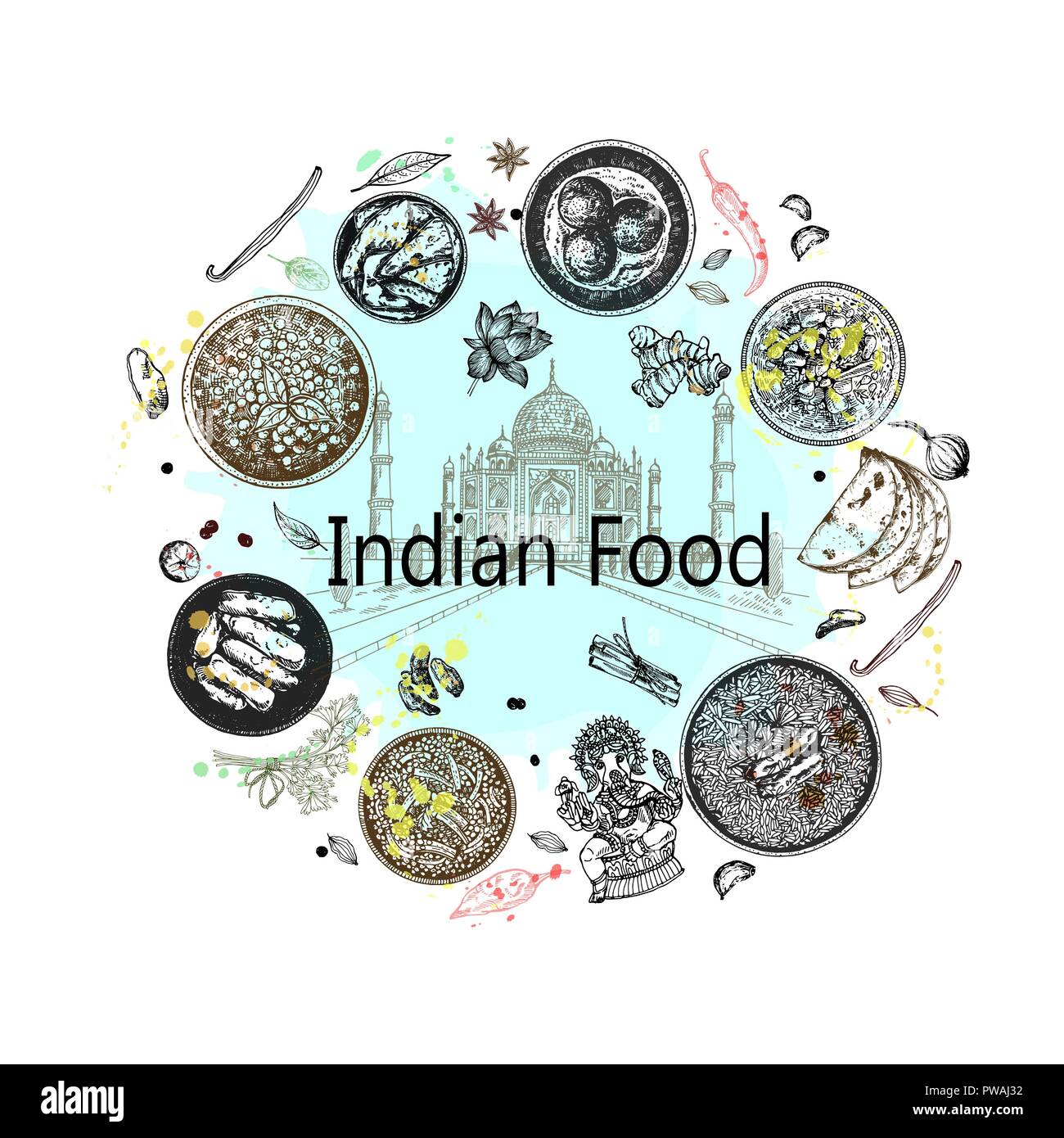 Hand drawn sketch style Indian food. Isolated vector illustration Stock ...