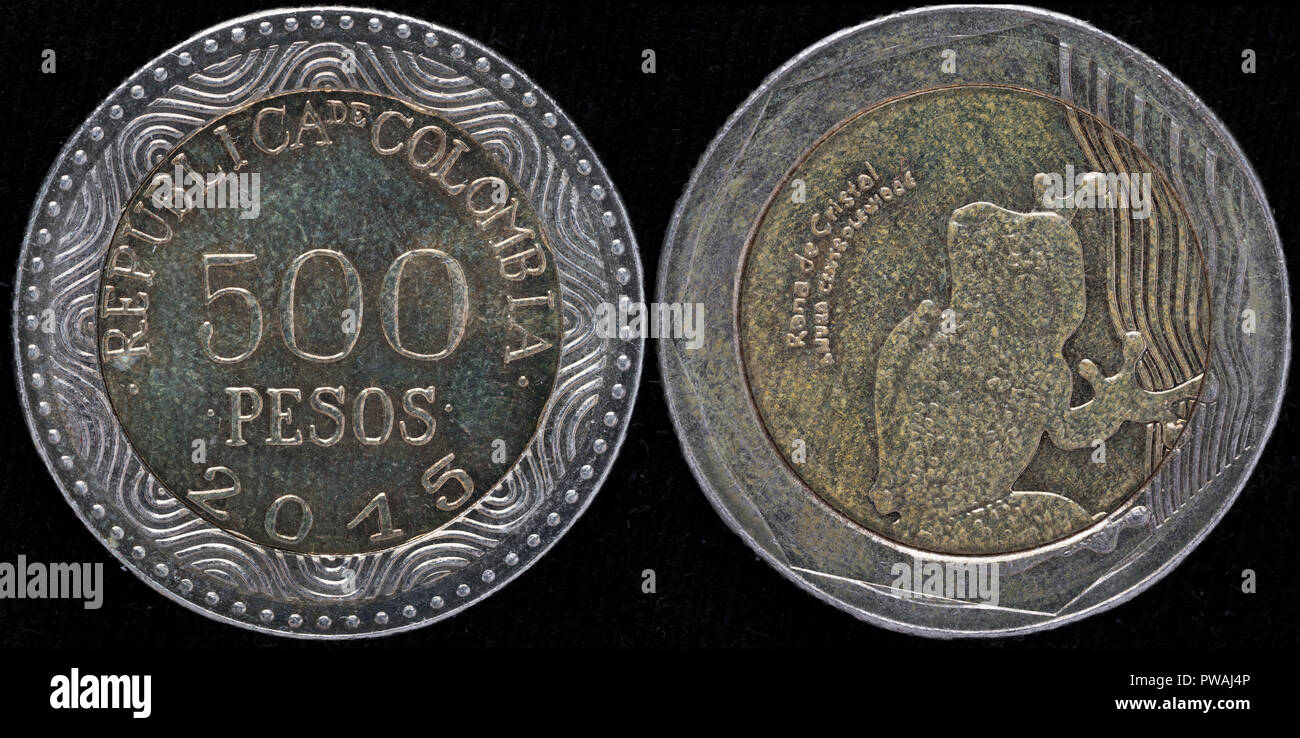 500 pesos coin, grass frog, Colombia, 2015 Stock Photo - Alamy