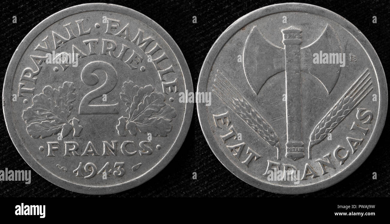 2 Francs coin, Vichy France, 1943 Stock Photo - Alamy