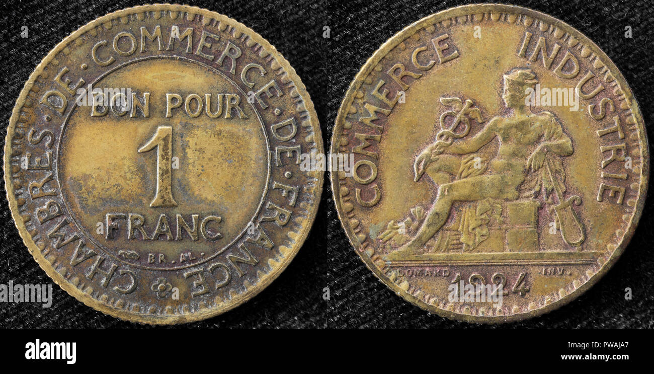 1 franc coin, France, 1924 Stock Photo - Alamy