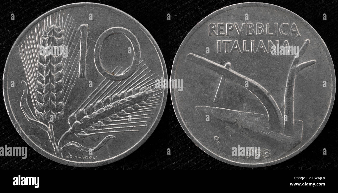10 lira coin, Italy, 1953 Stock Photo - Alamy