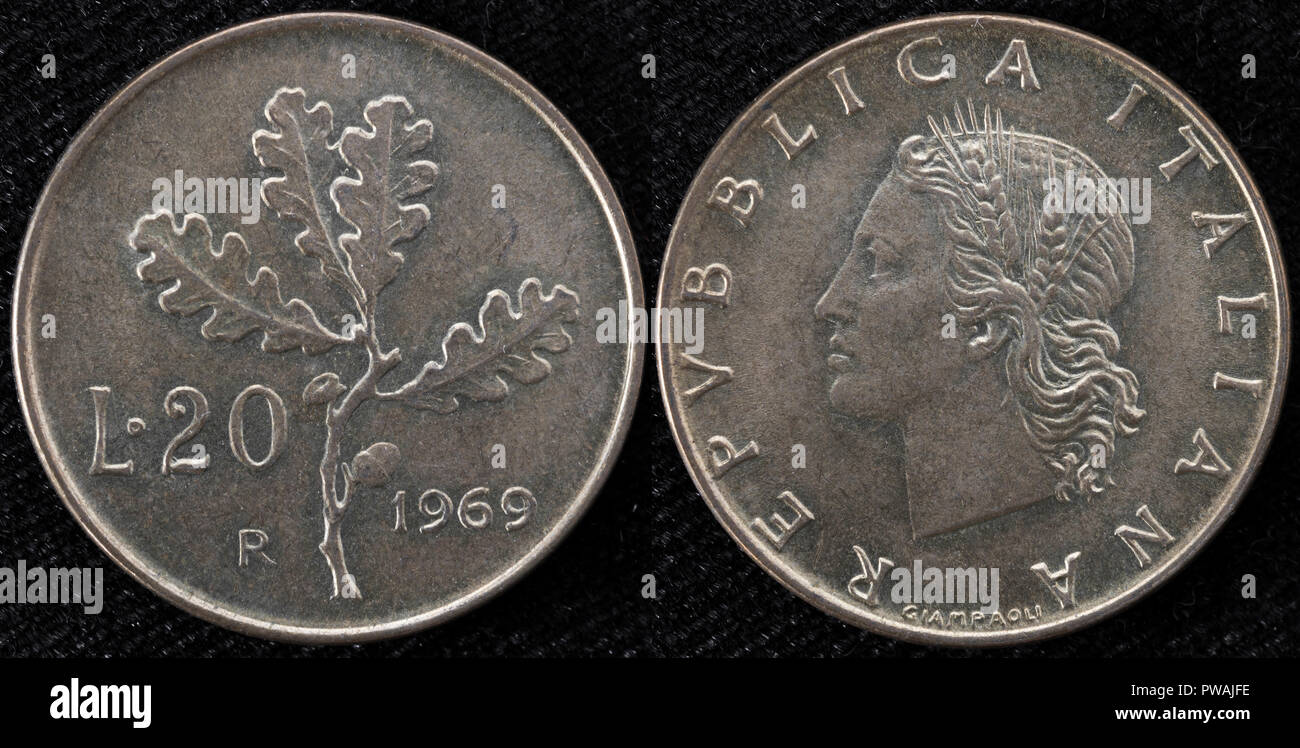 20 lira coin, Italy, 1969 Stock Photo - Alamy