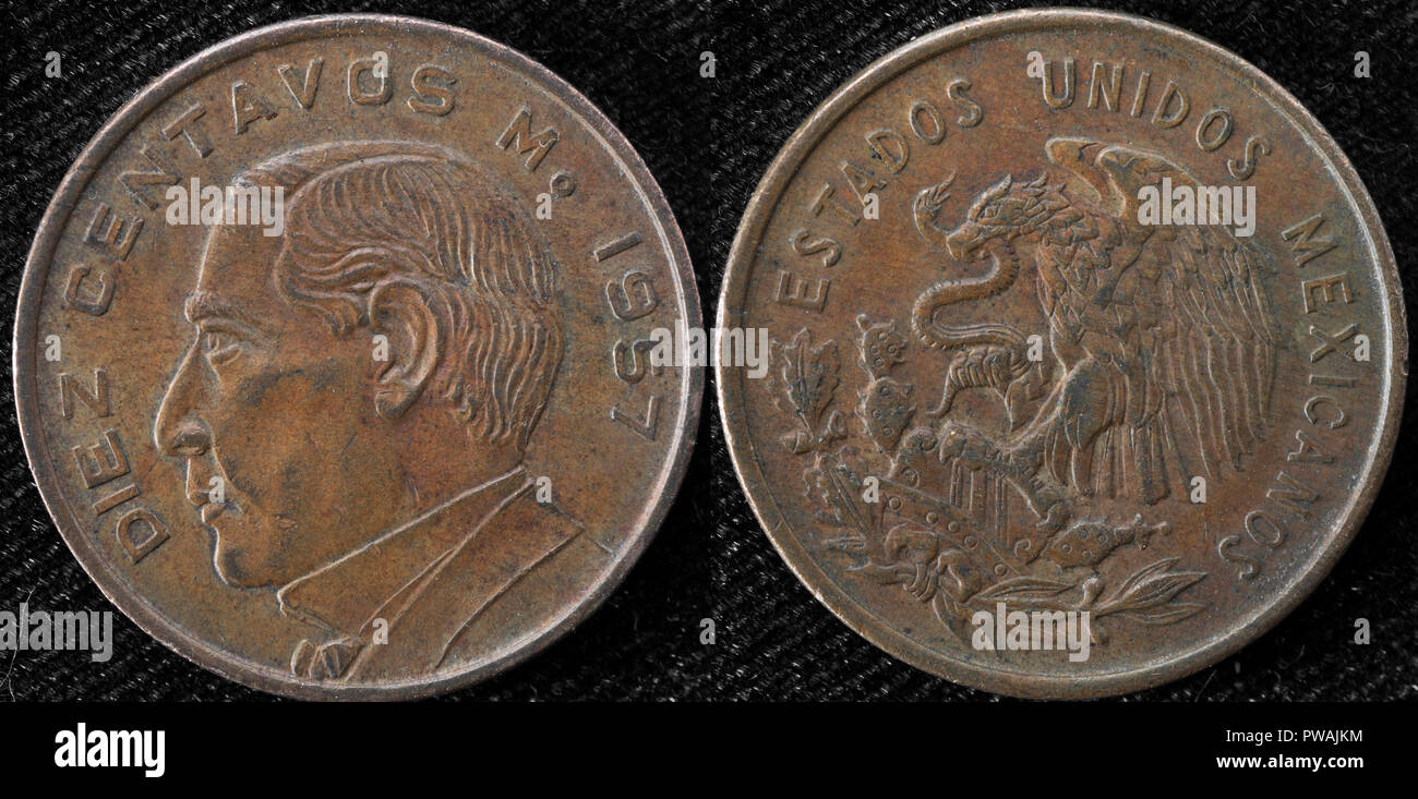 10 centavos coin, Benito Juarez, Mexico, 1957 Stock Photo - Alamy