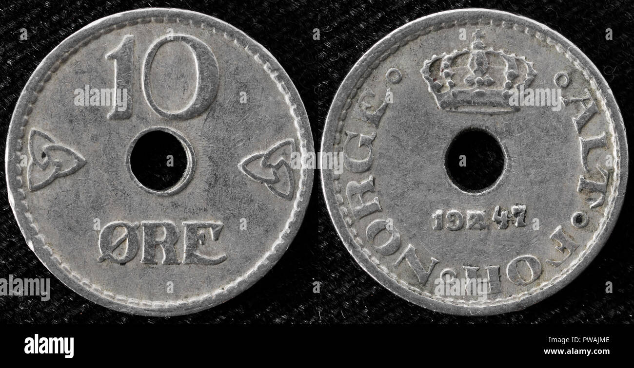 10 ore coin, Norway, 1947 Stock Photo - Alamy