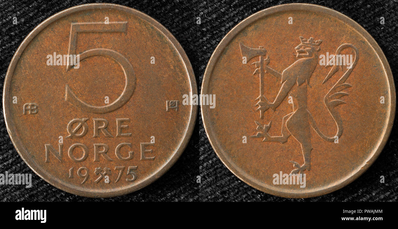 5 ore coin, Norway, 1975 Stock Photo - Alamy