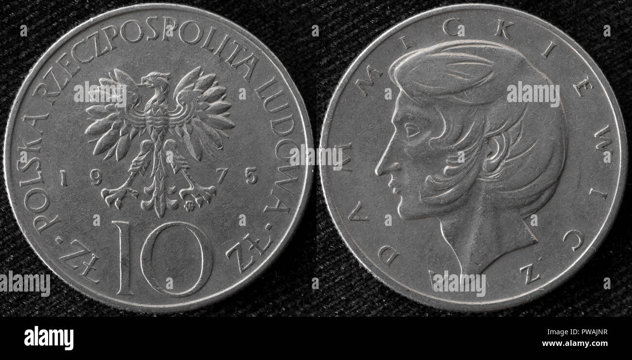 10 zlotych coin, Adam Mickiewicz, Poland, 1975 Stock Photo - Alamy