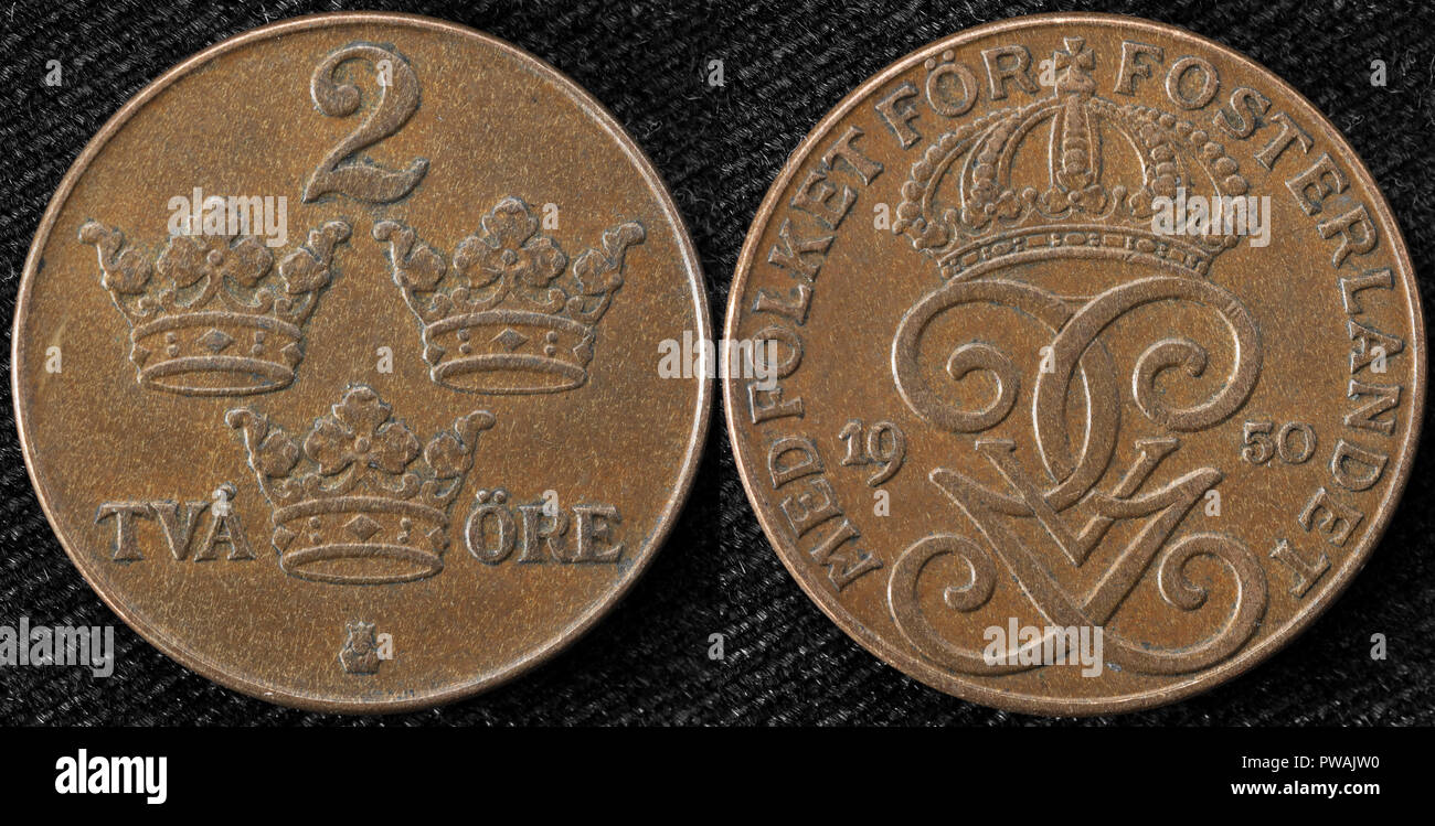 2 ore coin, Gustaf V, Sweden, 1950 Stock Photo - Alamy