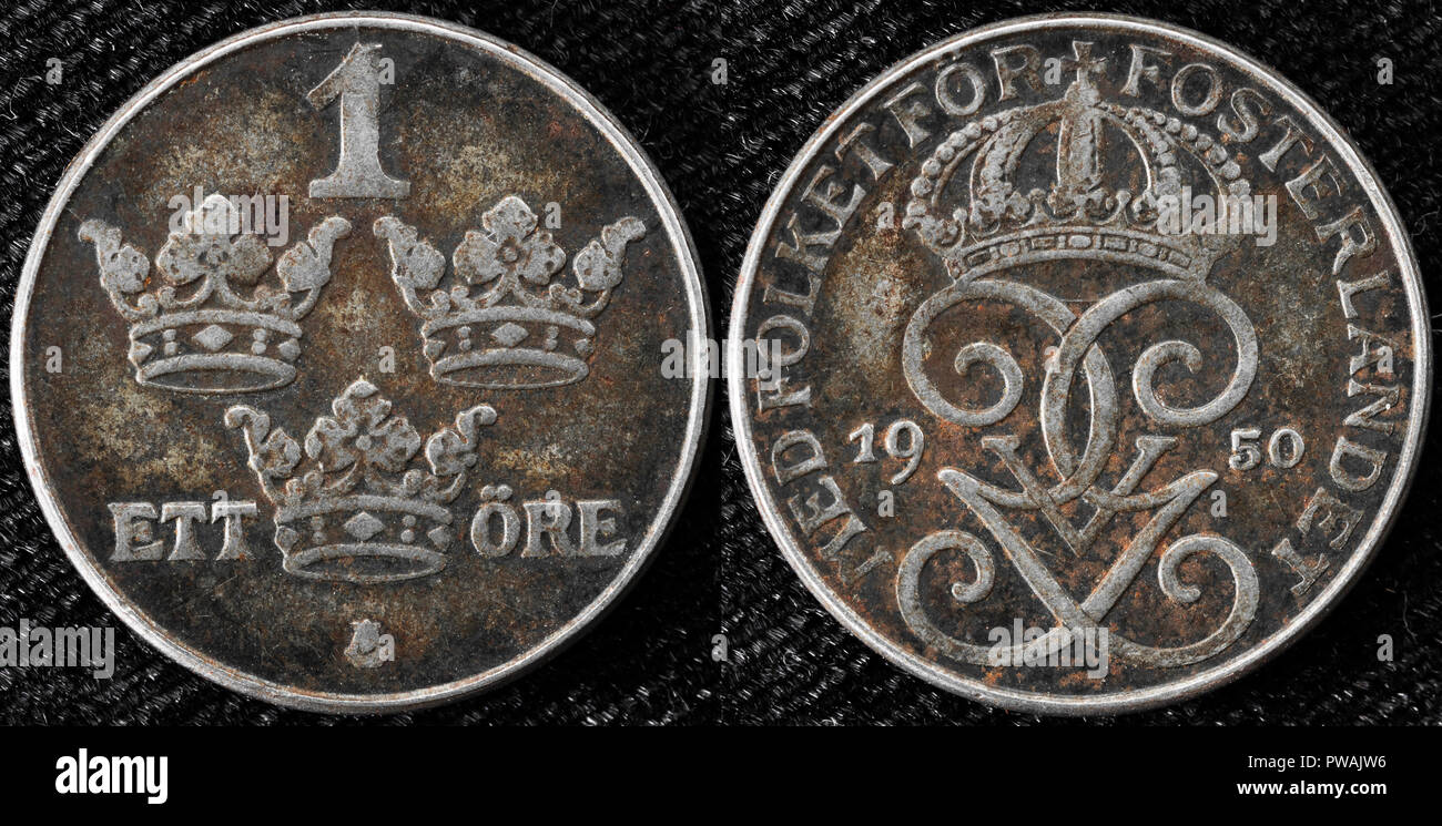 1 ore coin, Gustaf V, Sweden, 1950 Stock Photo - Alamy