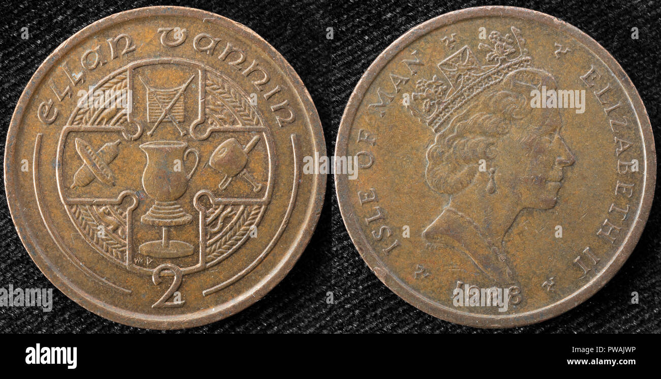 2 pence coin, Isle of Man, 1988 Stock Photo - Alamy