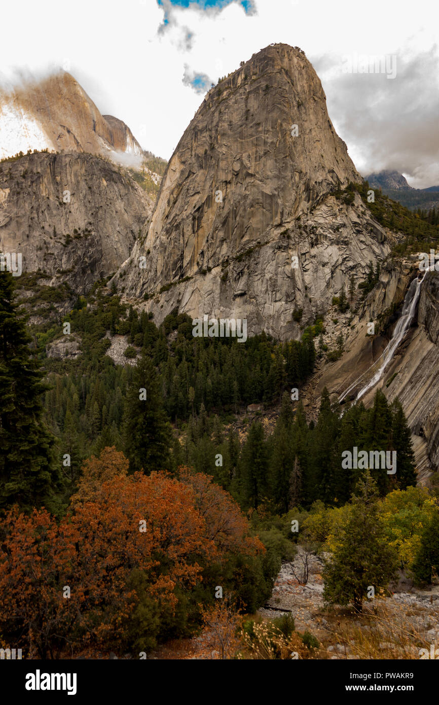 Fall colors looking at Nevada falls and Liberty cap near Half Dome ...