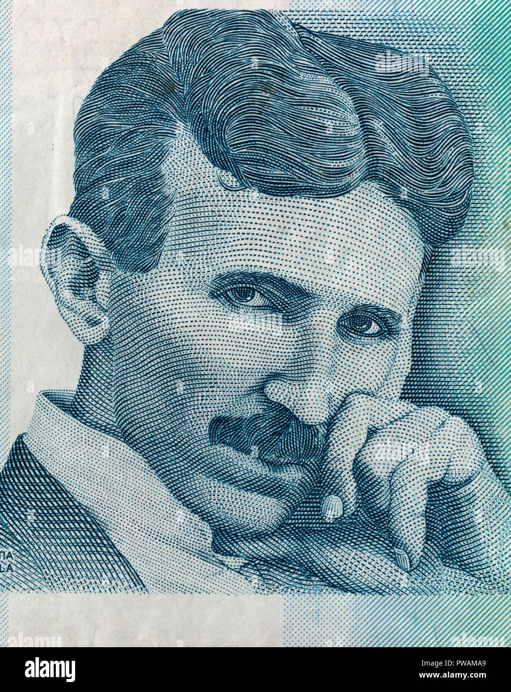 Portrait of Nikola Tesla from 100 dinara banknote, Serbia, 2012 Stock ...
