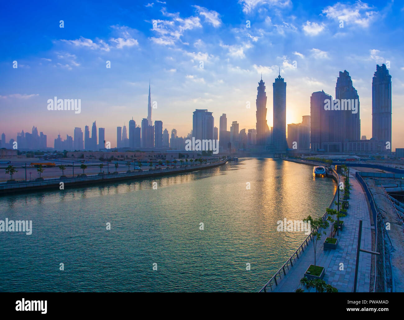 Dubai city skyline in the morning, sunrise Stock Photo - Alamy