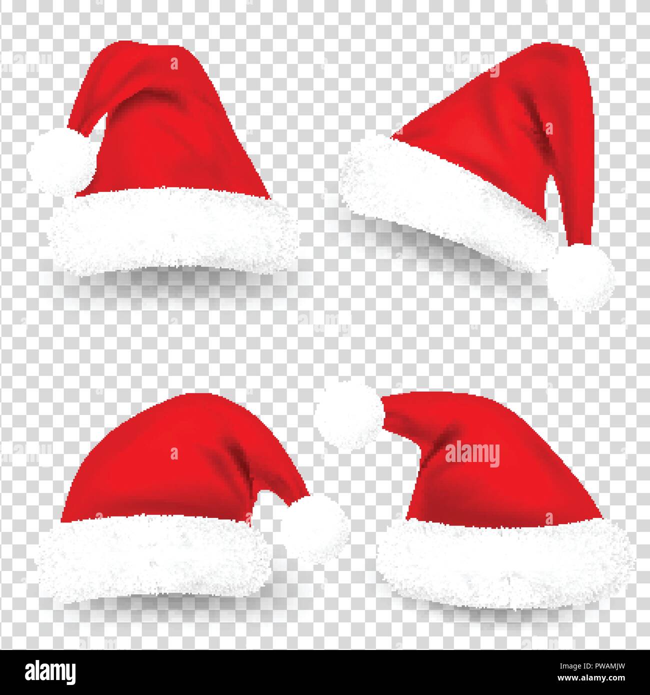 Christmas Santa Claus Hats With Fur and Shadow Set. New Year Red Hat ...