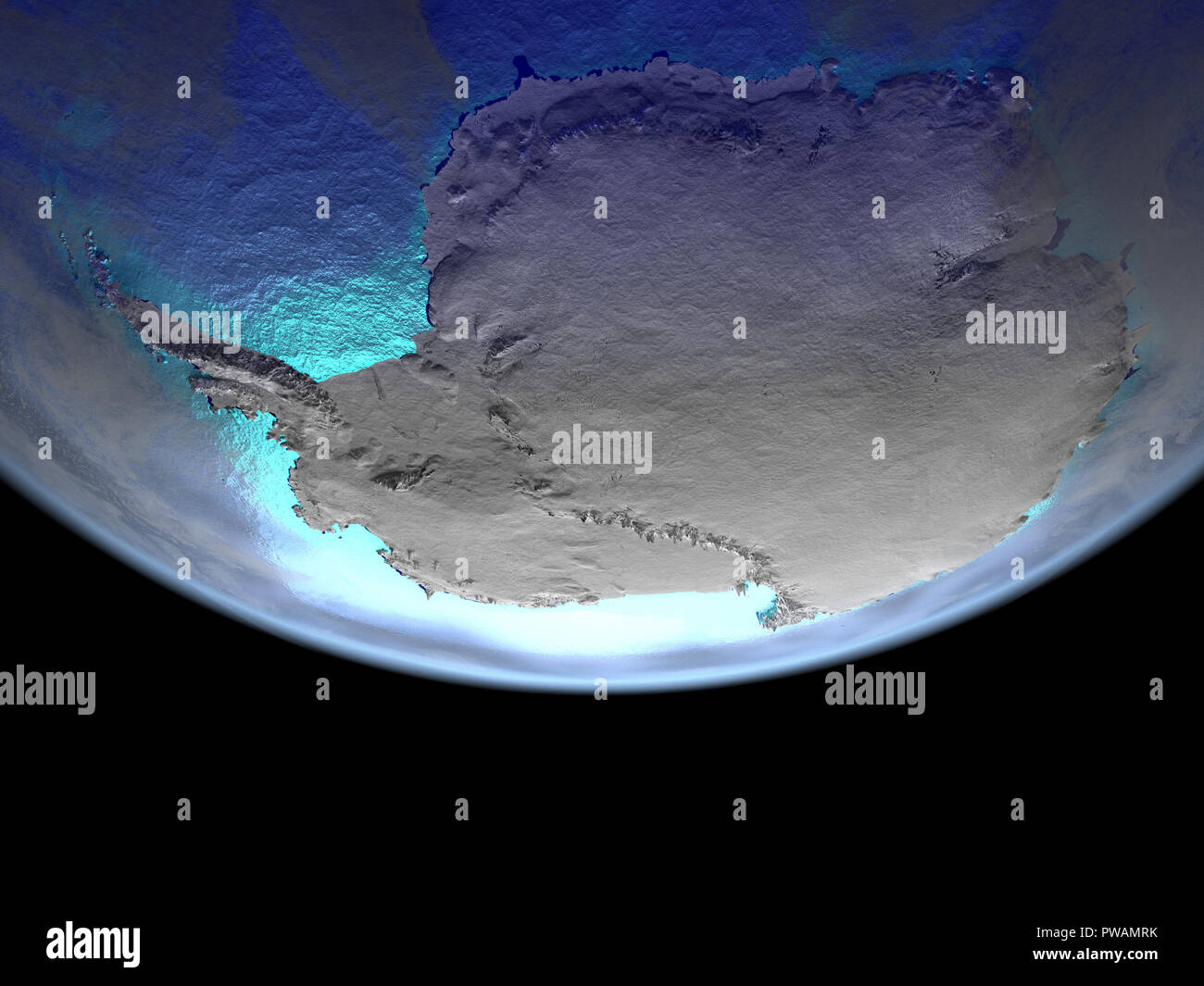 Antarctica from space. Very high detail of Earth surface with city ...