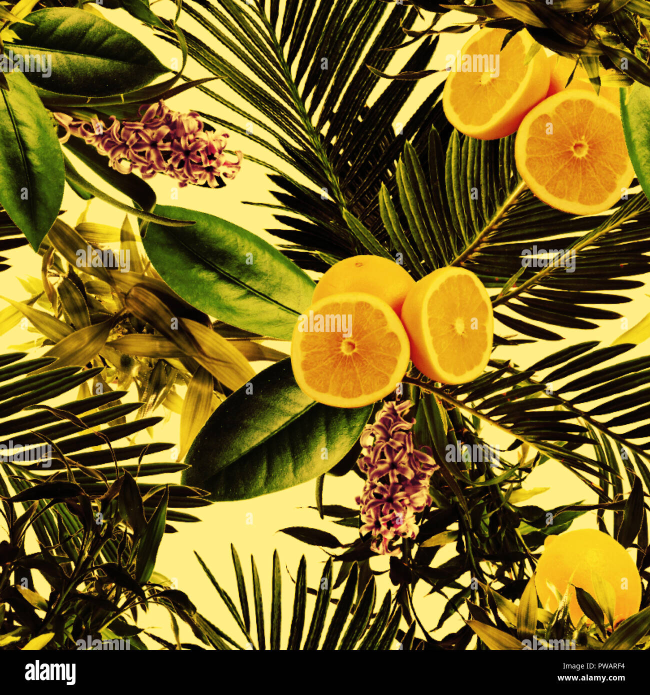 Tropical yellow lemon pattern Stock Photo - Alamy