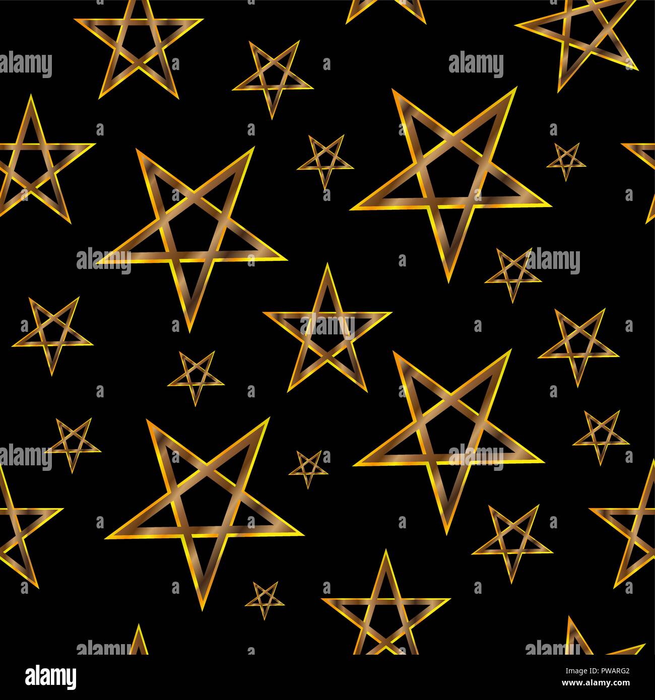 Pentagram seamless pattern, magic occult star symbol, golden vector on ...