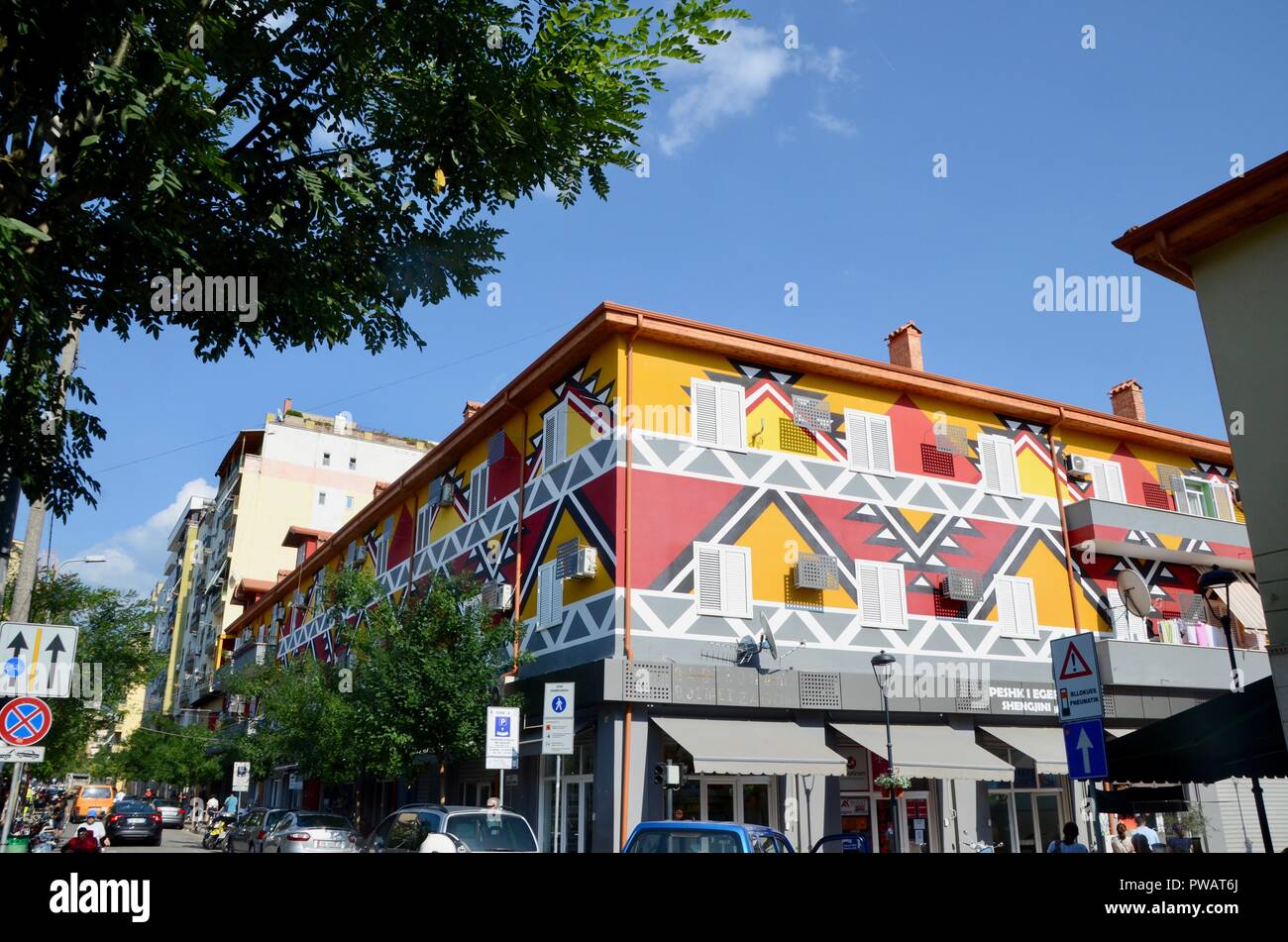 colourful buildings at pazari i ri central market tirana albania Stock ...