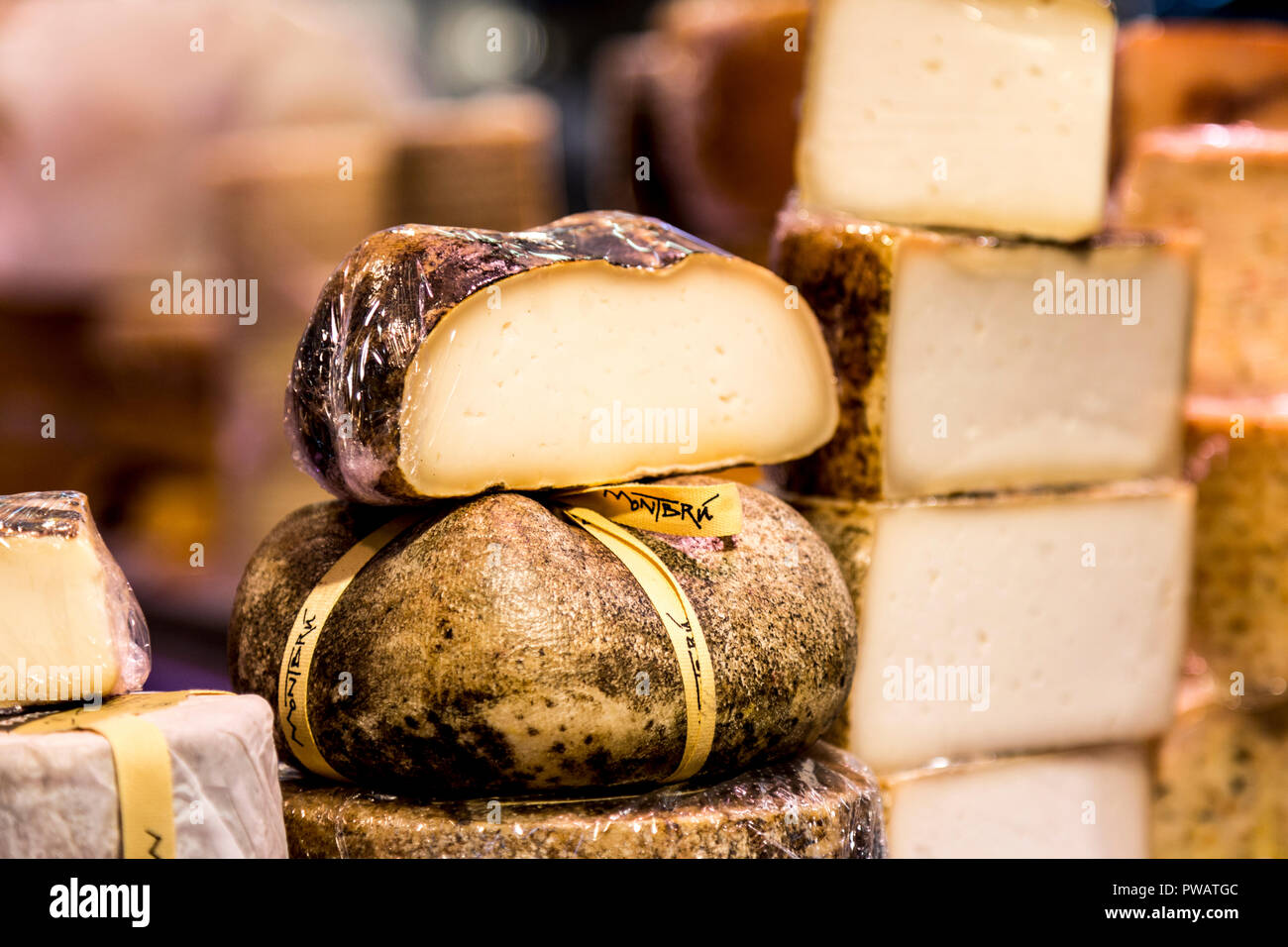 Cheese at a market, Mercat de Santa Caterina (Santa Caterina Market ...