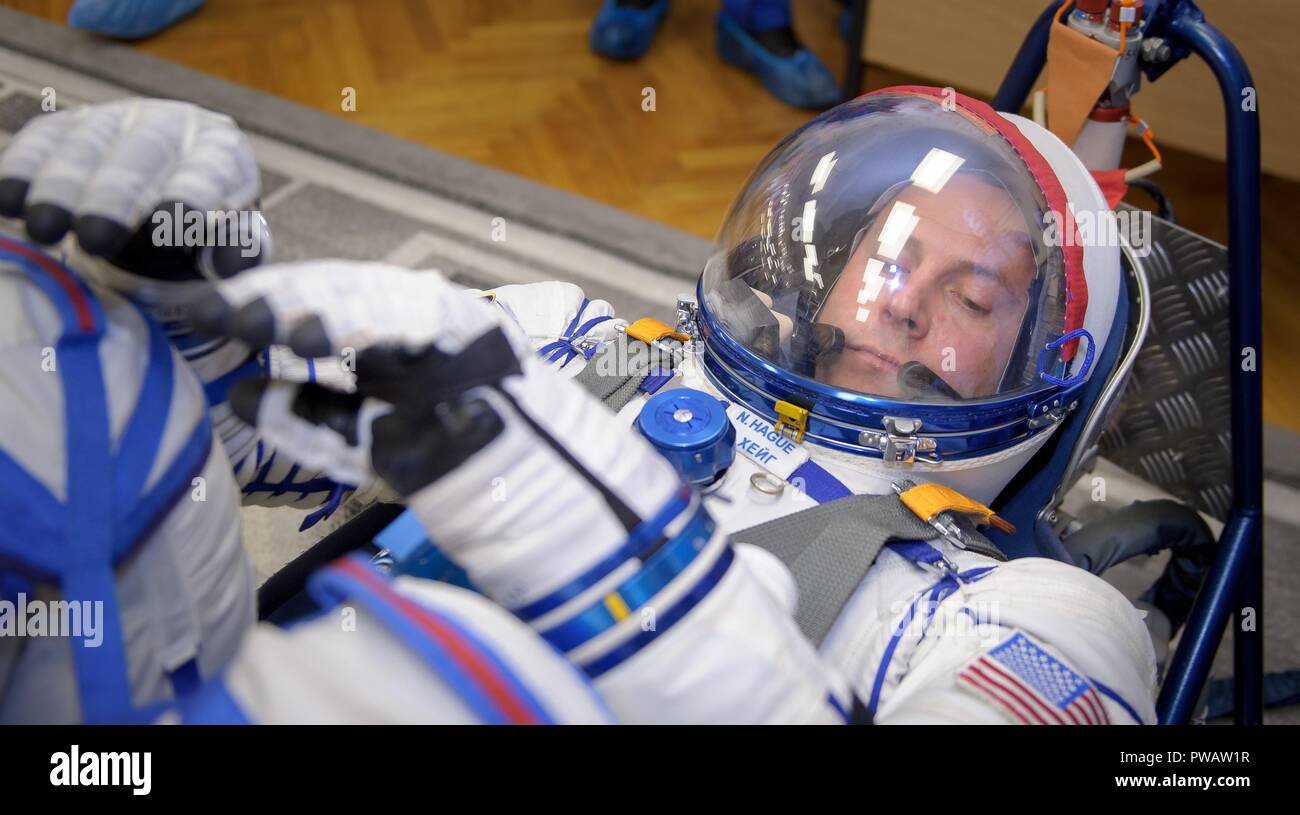 Expedition 57 Flight Engineer Nick Hague of NASA has his Sokol suit ...