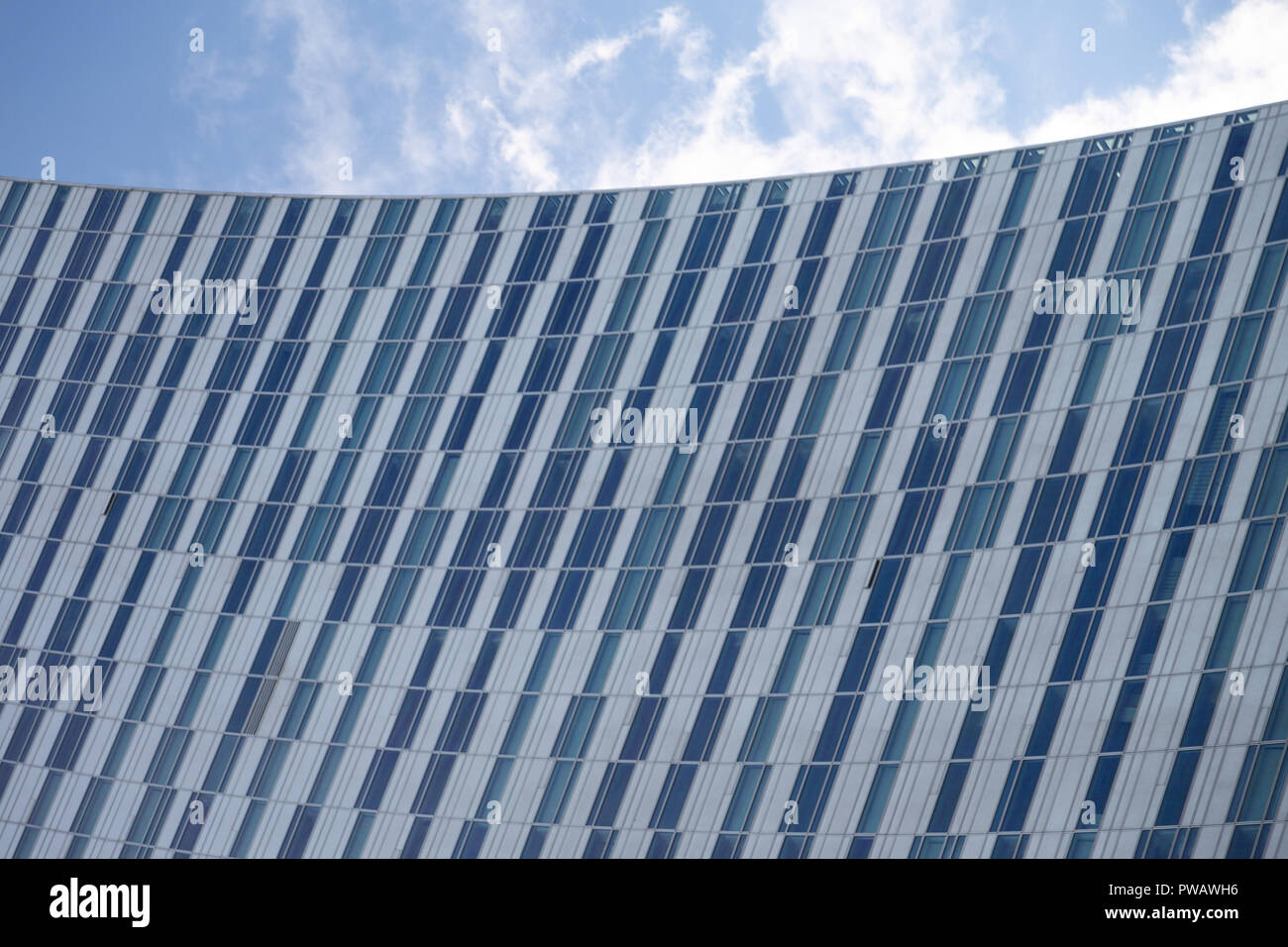 Wide angle abstract background view of steel light blue high rise ...