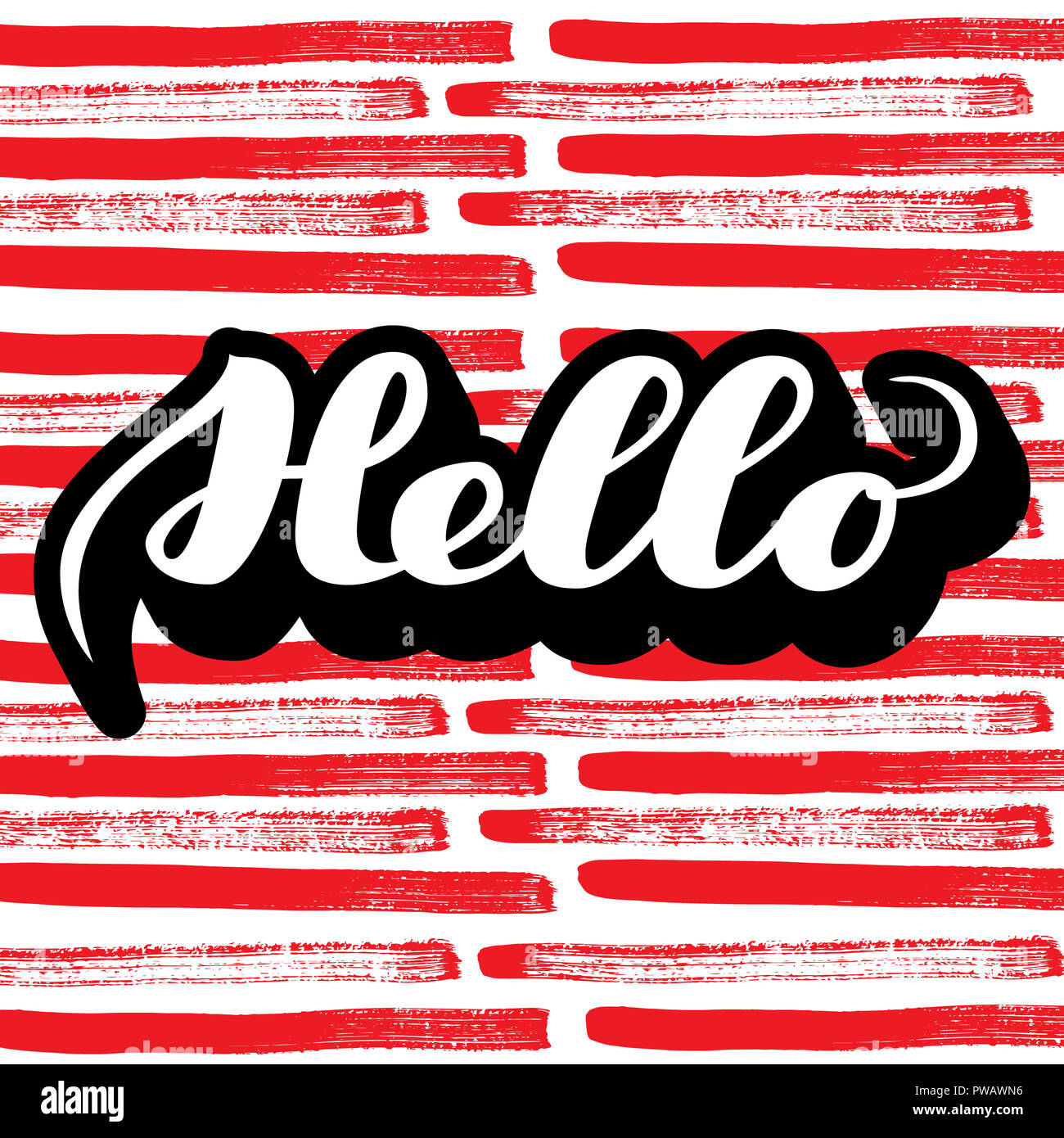Hello. hand drawn brush lettering on colorful background. Motivational ...
