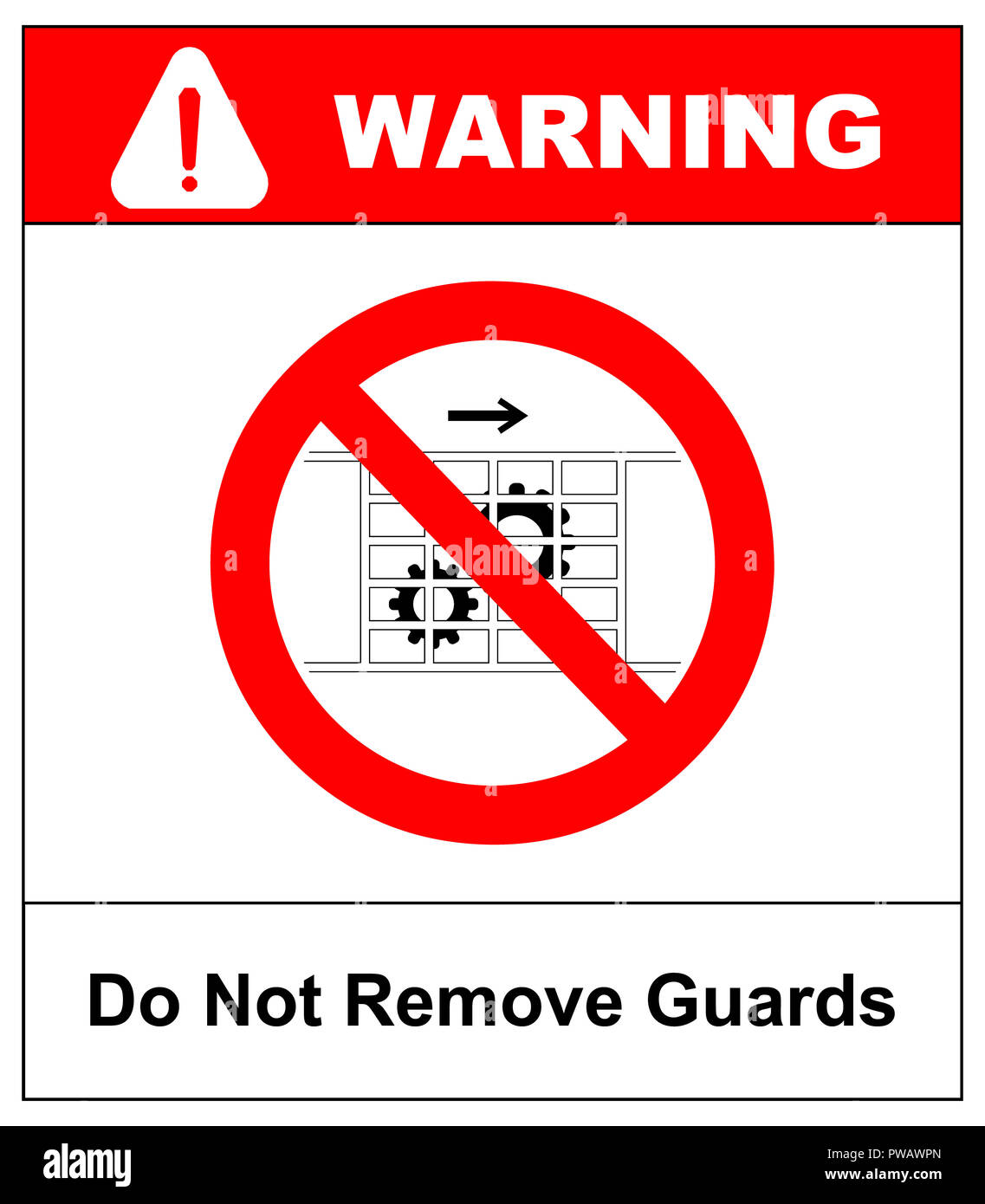Do not remove guards sign with cogwheel. Guards must be in place ...