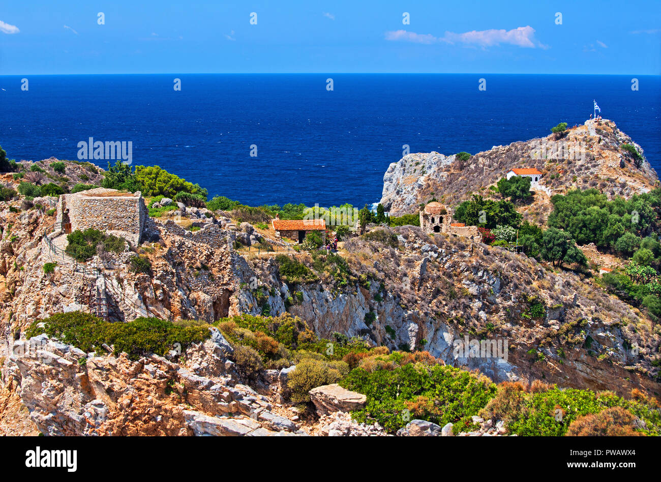 View of Kastro (literally "castle"), the medieval fortified capital ...