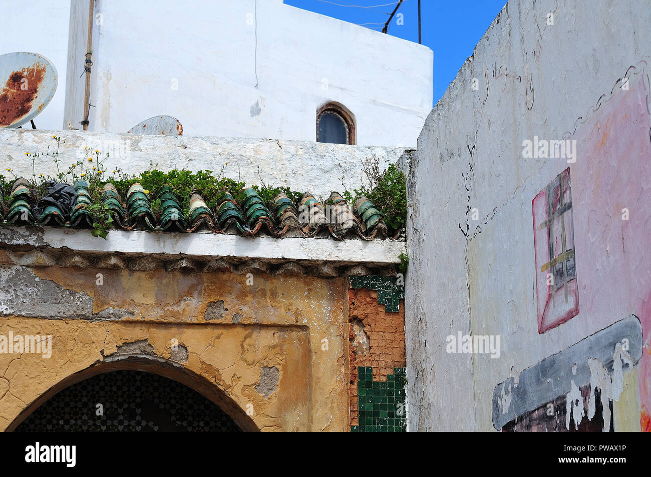 facades of historic buildings in casbah of the udayas in Rabat, capital ...