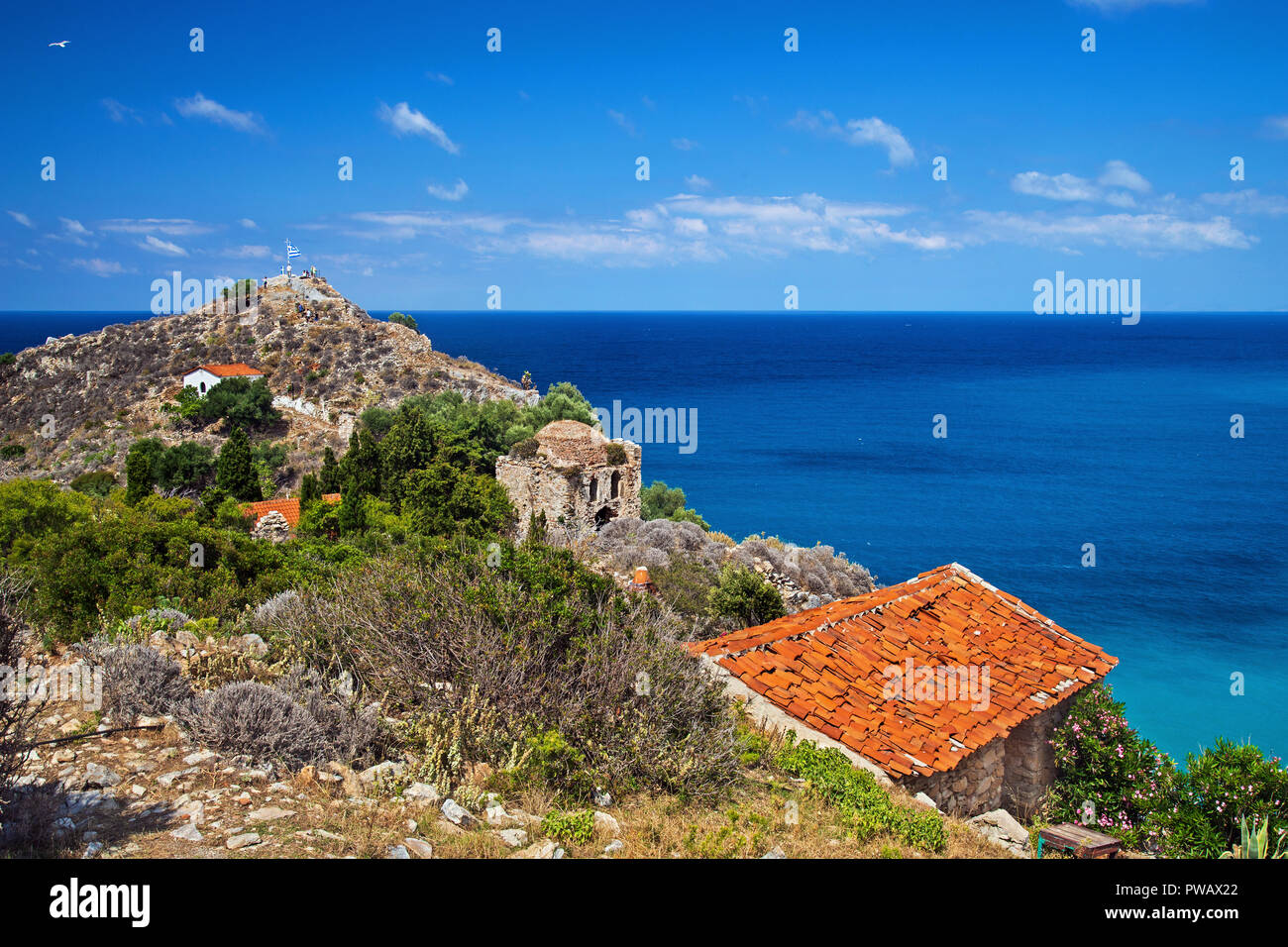 View of Kastro (literally "castle"), the medieval fortified capital ...