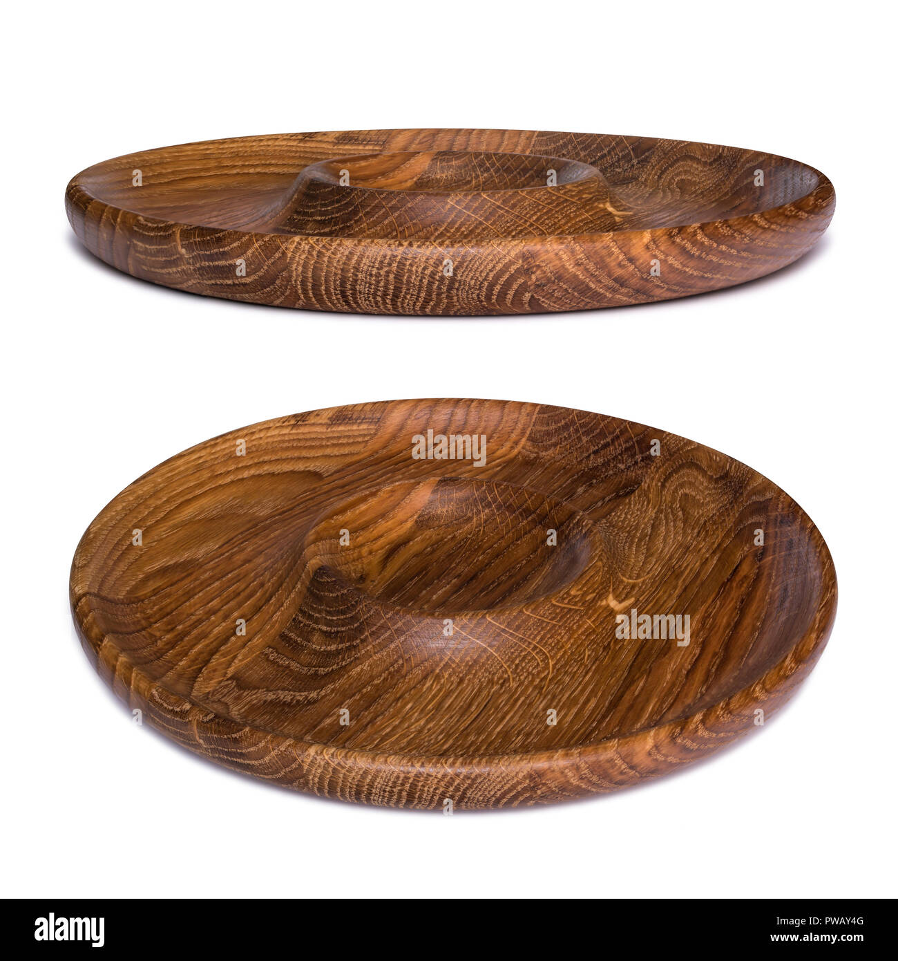 Wooden plate on white background. Two sides Stock Photo - Alamy