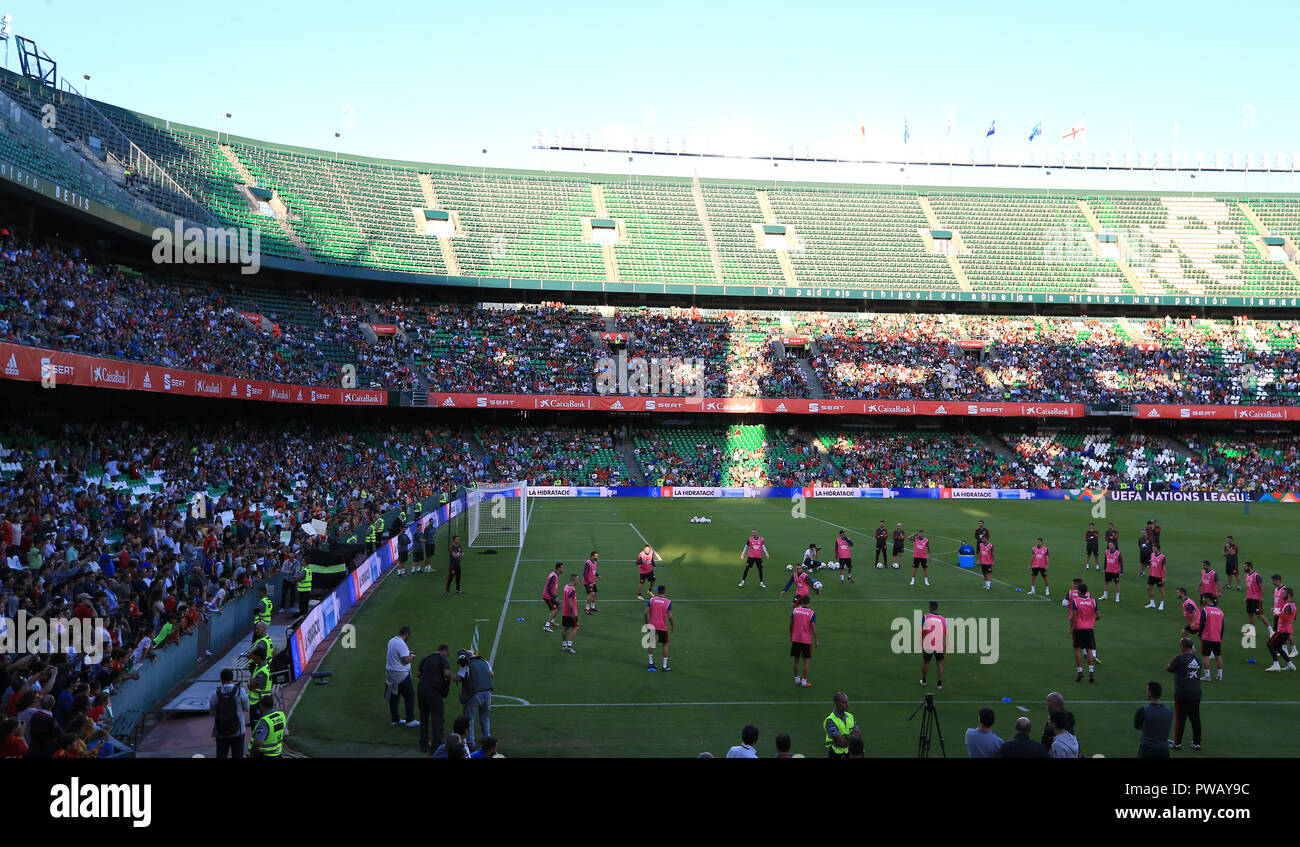 General view of the stadium as the Spain national team train during the ...