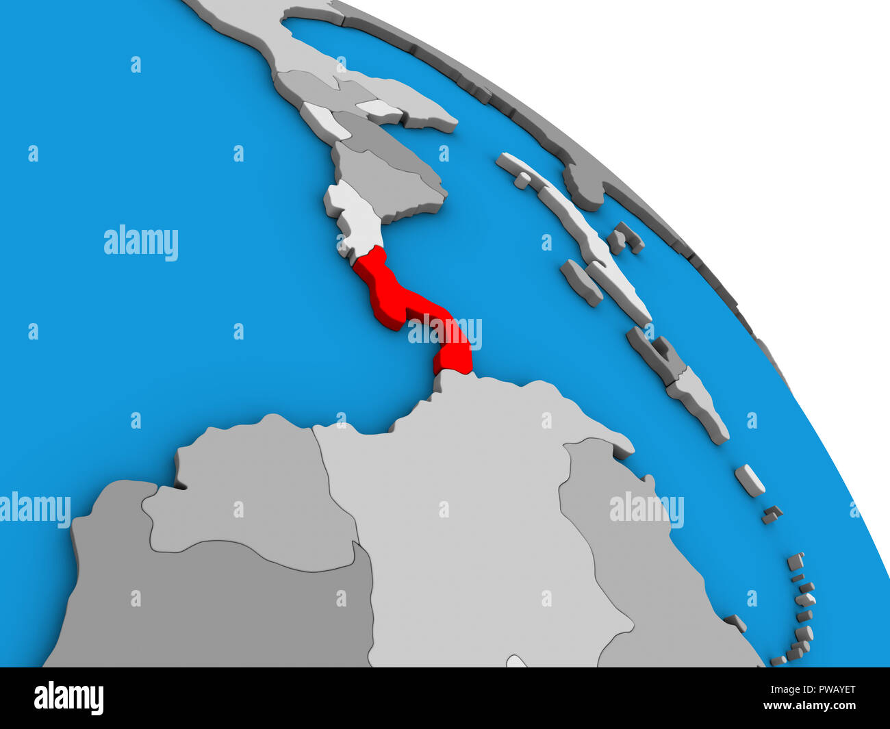 Panama on simple blue political 3D globe. 3D illustration Stock Photo ...