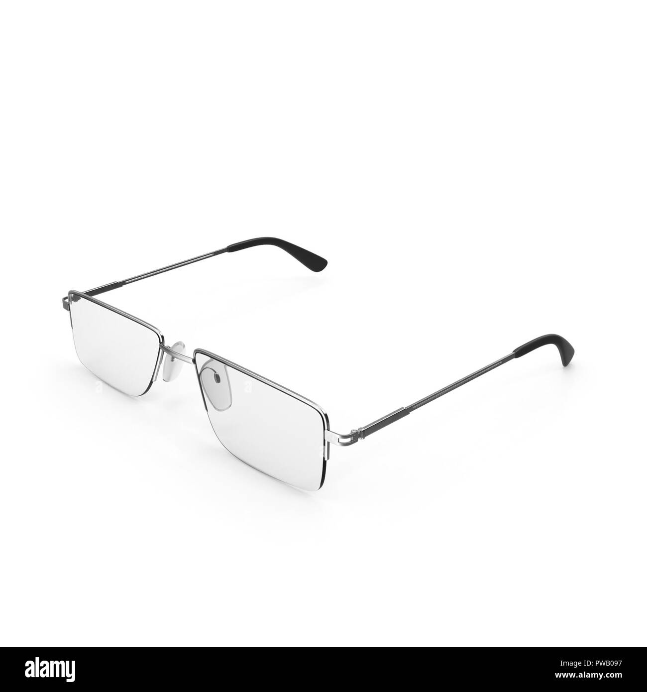 Glasses in metal frame on white background. 3D rendering Stock Photo ...