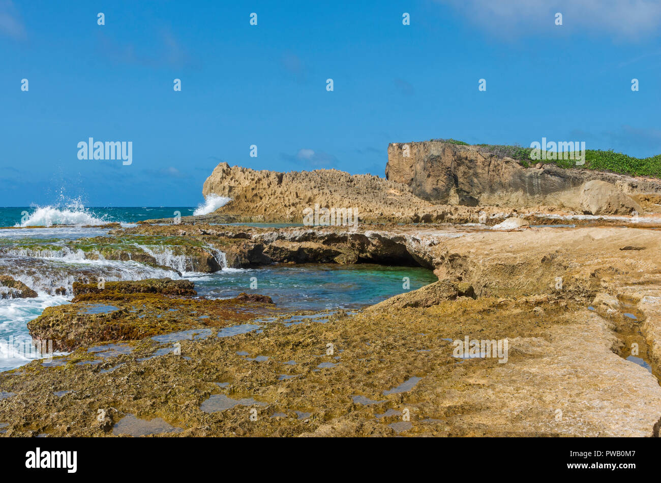 cliffs tidal pools and rock ledges of punta las tunas near cueva del ...