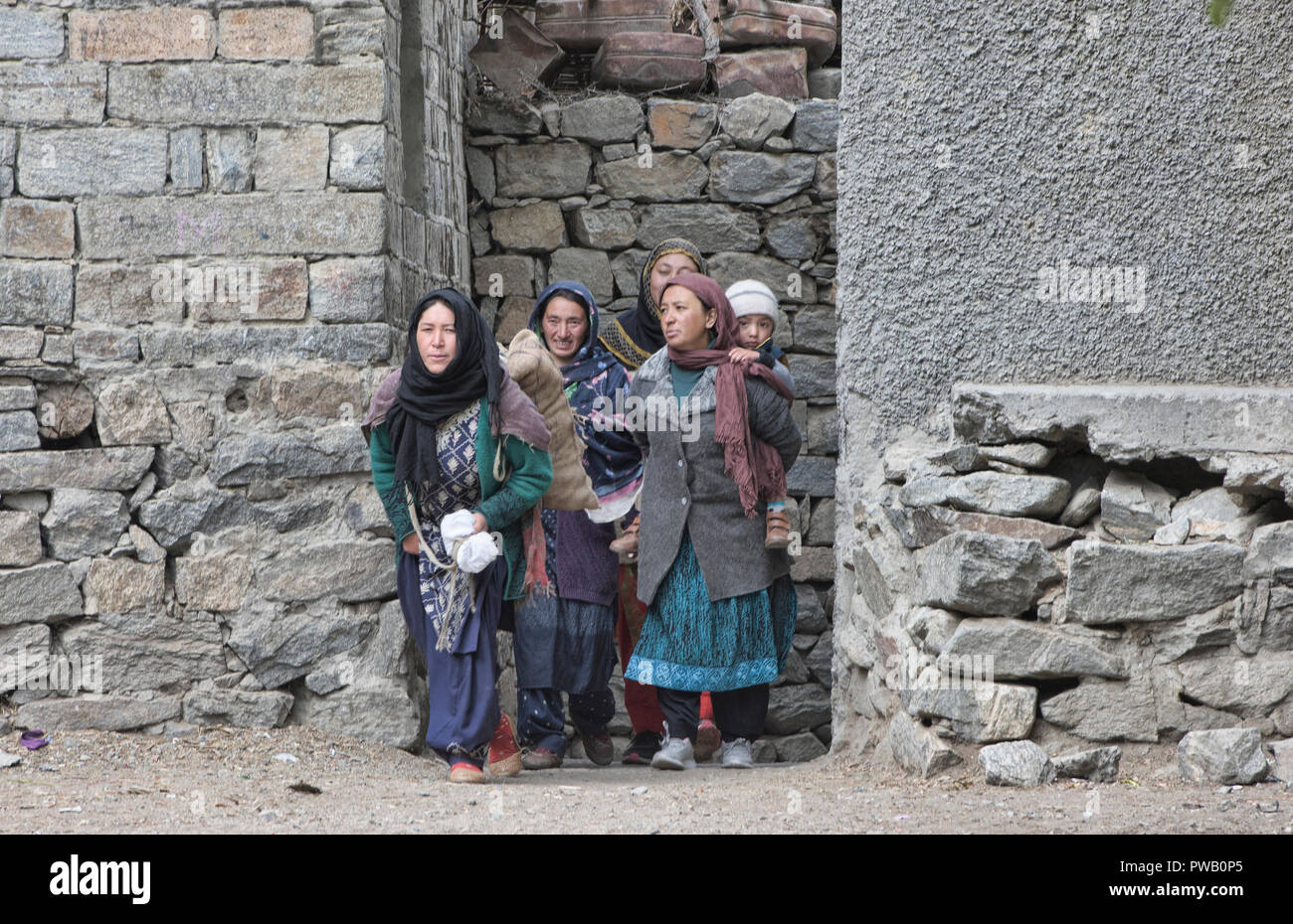 Women in the Balti stone village of Turtuk on the Pakistan-India border ...