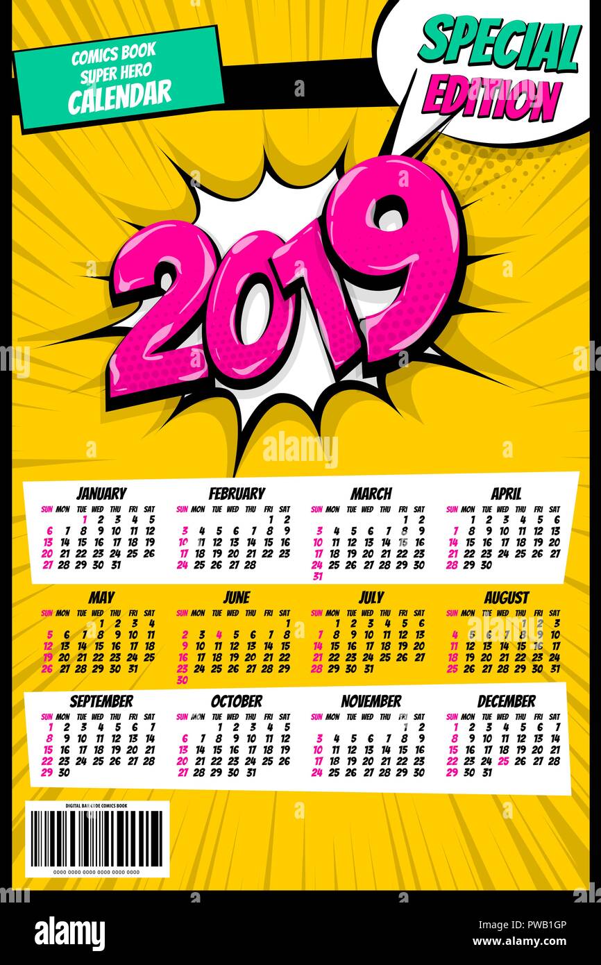 2019 retro super hero calendar pop art Stock Vector Image & Art - Alamy