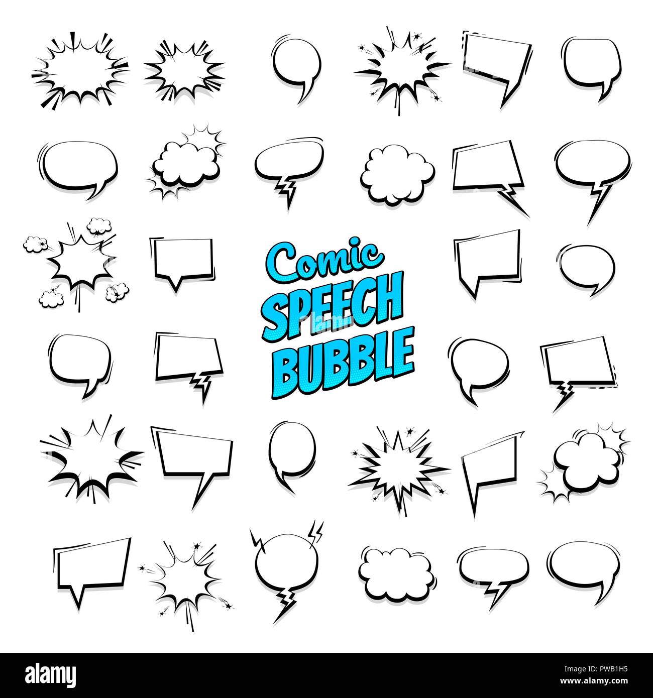 Big set hand drawn effects comic speech bubbles Stock Vector Image ...