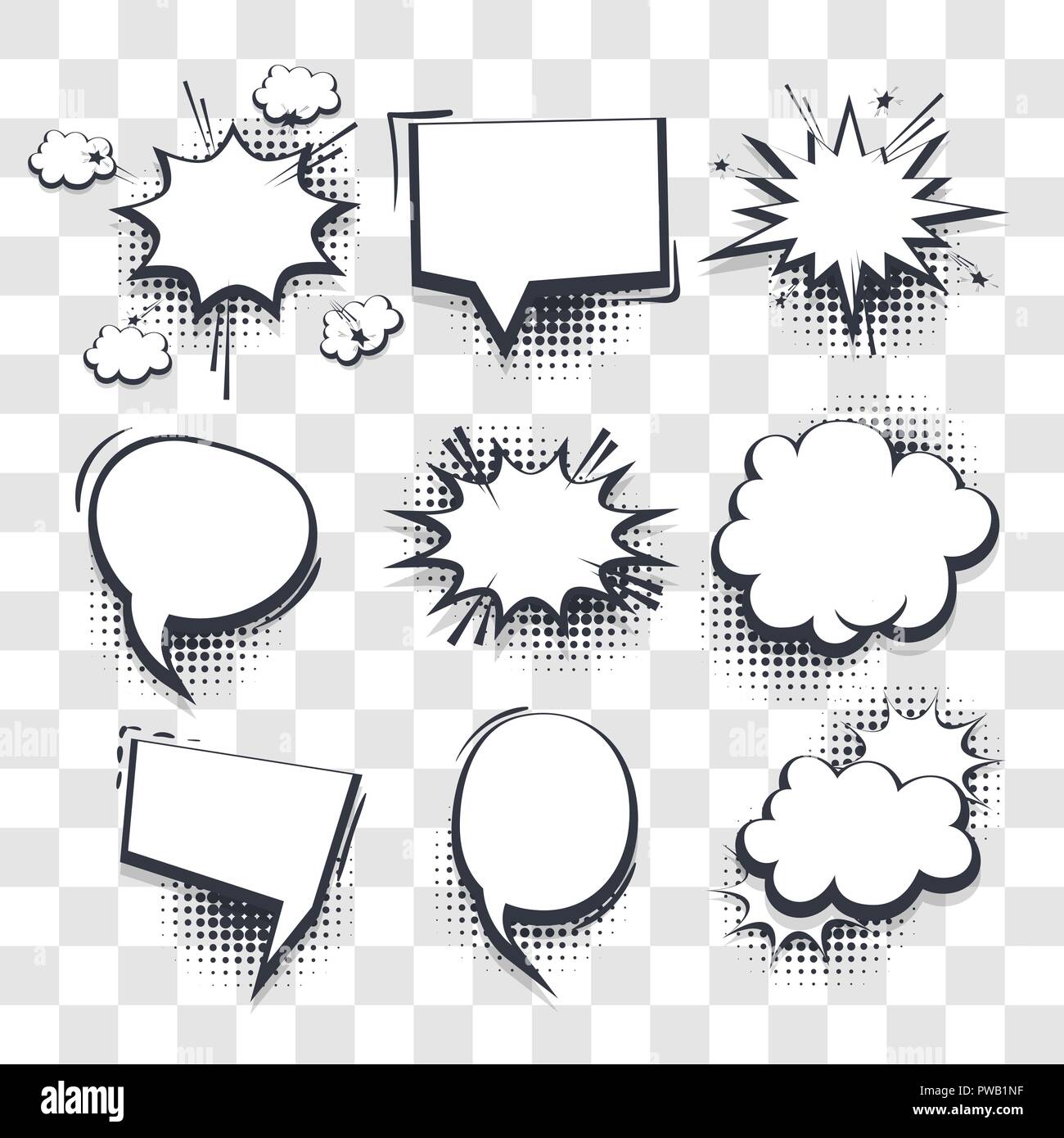 Big set hand drawn effects comic speech bubbles Stock Vector Image ...
