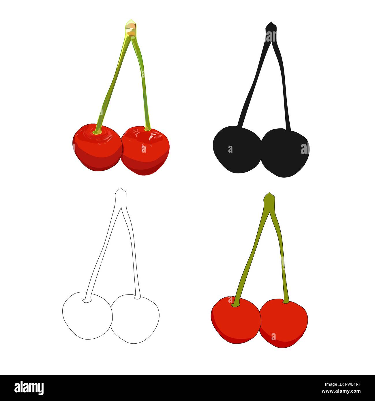 Red cherries vector illustration. Hand drawn sketch, outline and ...