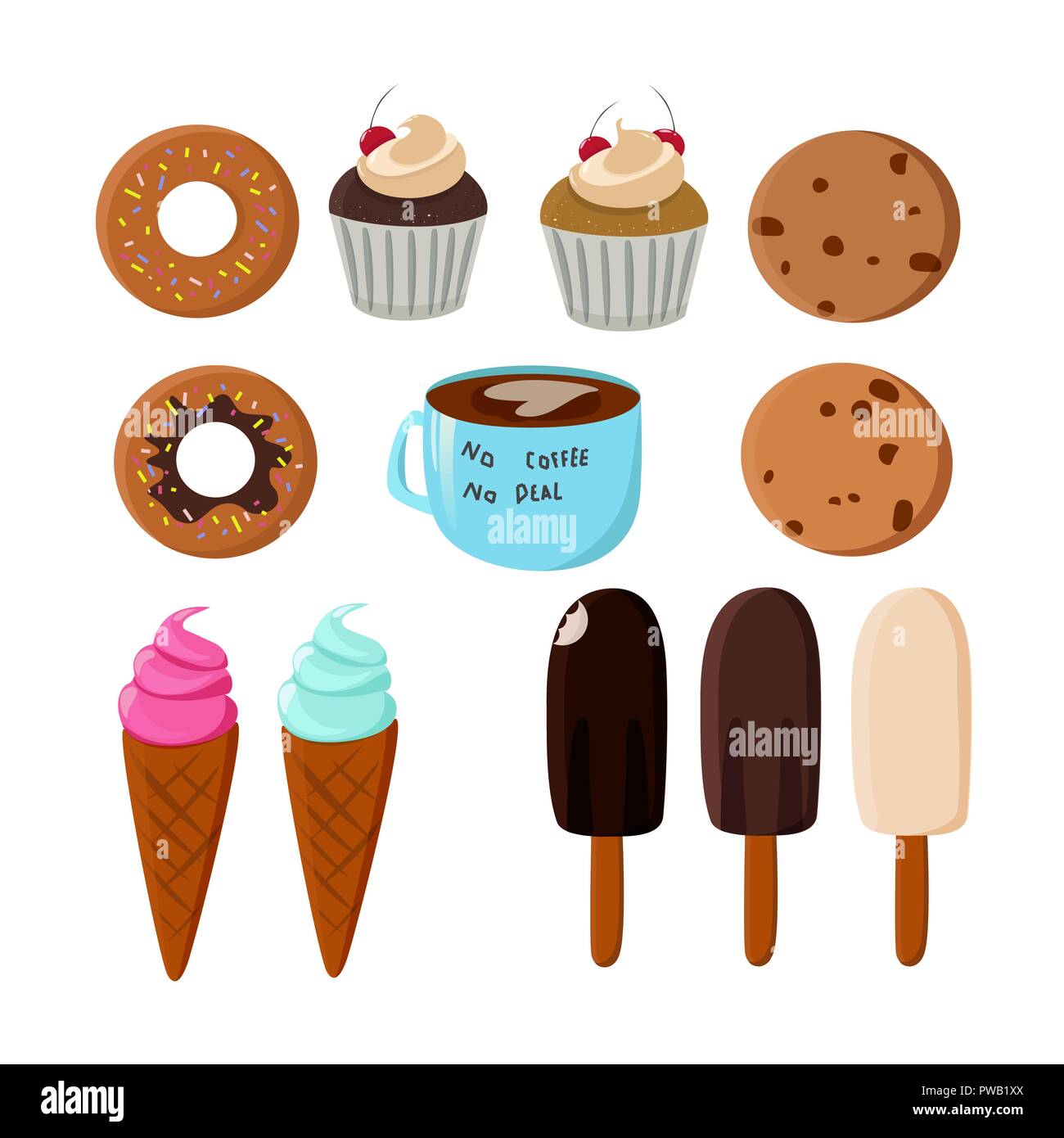 Desserts vector collection. Pastries and sundae. Donuts, ice-cream ...