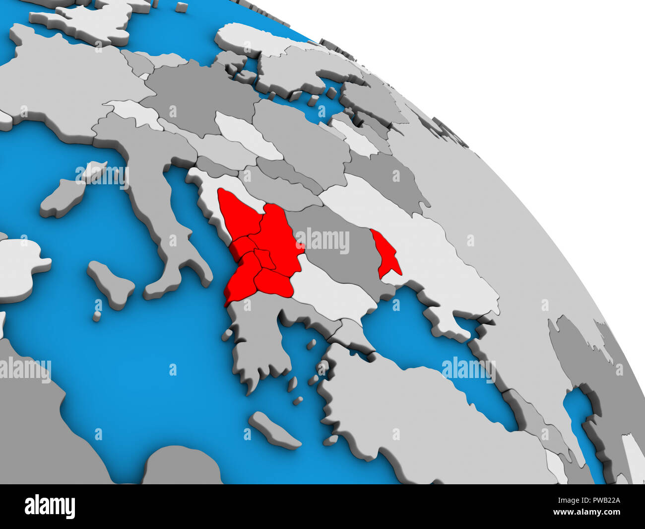 CEFTA countries on simple blue political 3D globe. 3D illustration ...