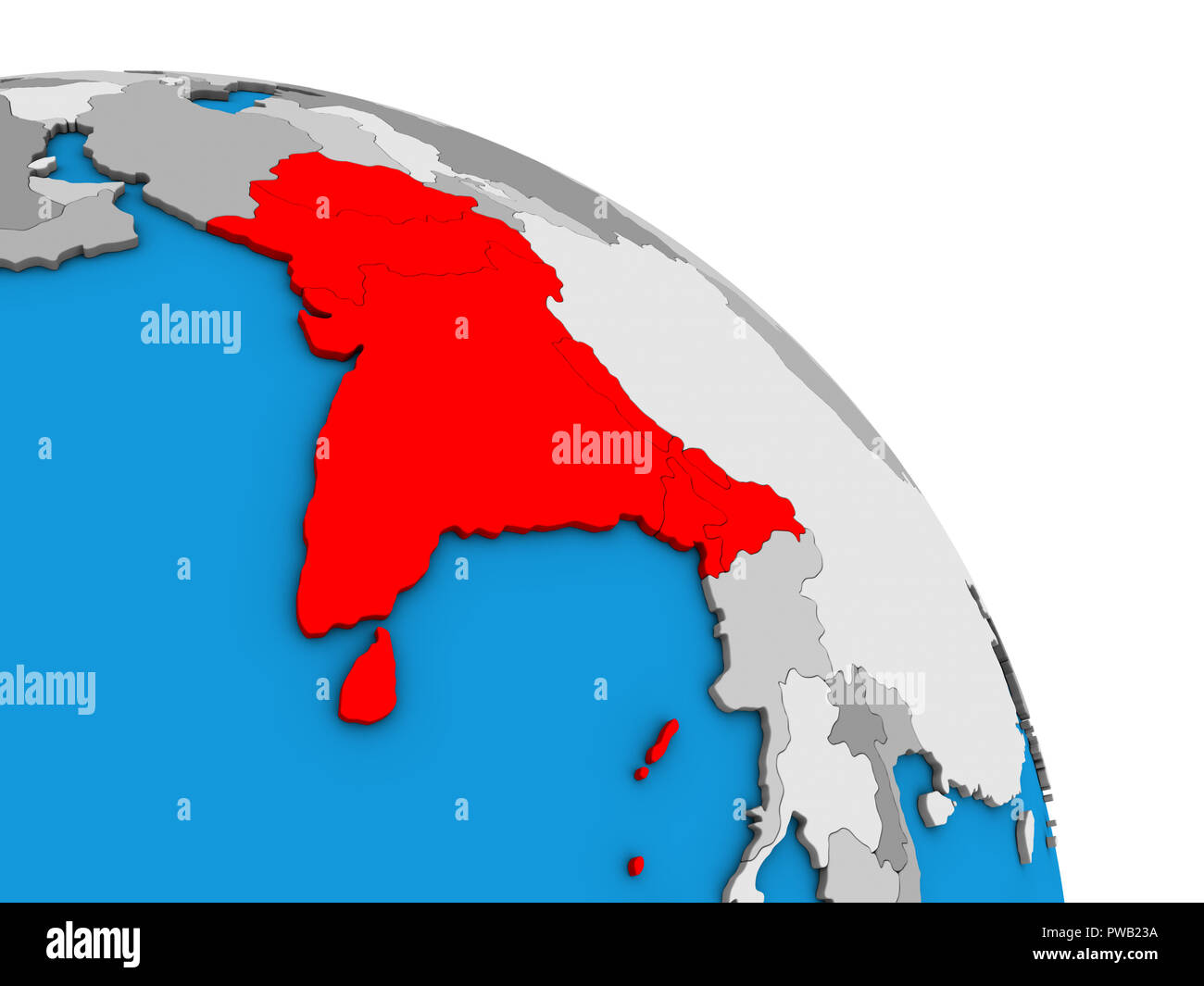 SAARC memeber states on simple blue political 3D globe. 3D illustration ...