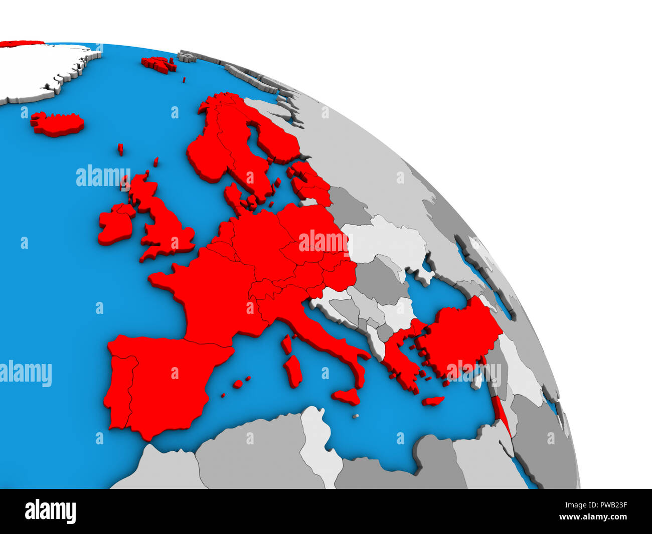 OECD European members on simple blue political 3D globe. 3D ...