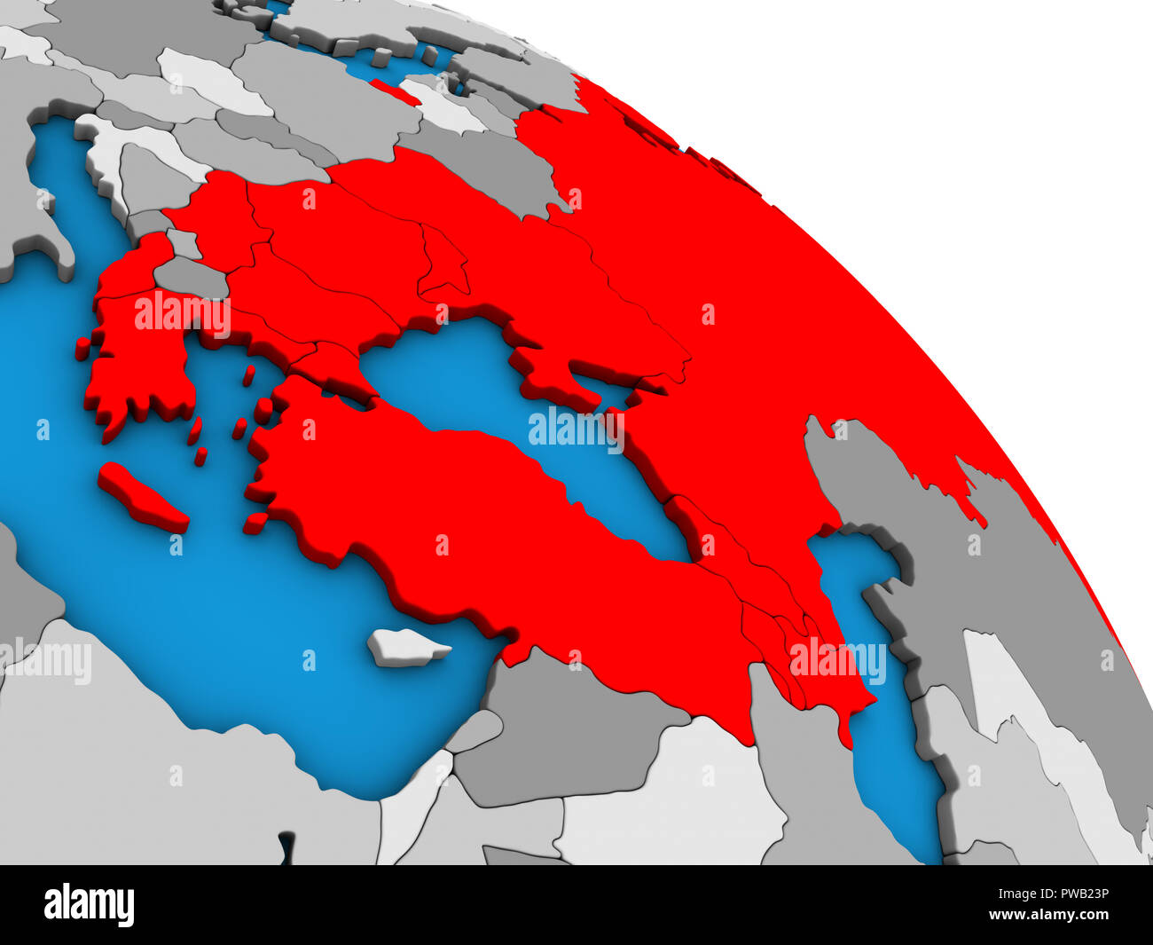 BSEC countries on simple blue political 3D globe. 3D illustration Stock ...